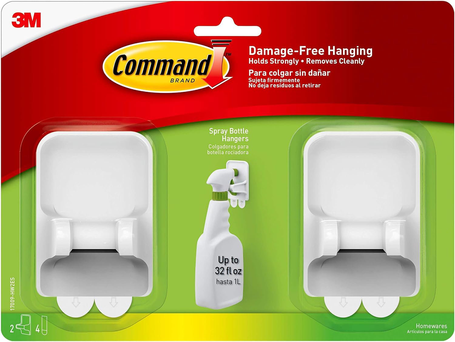 Command Spray Bottle Hangers, Holds up to 32 fl oz, 2 Hangers with 4 ...