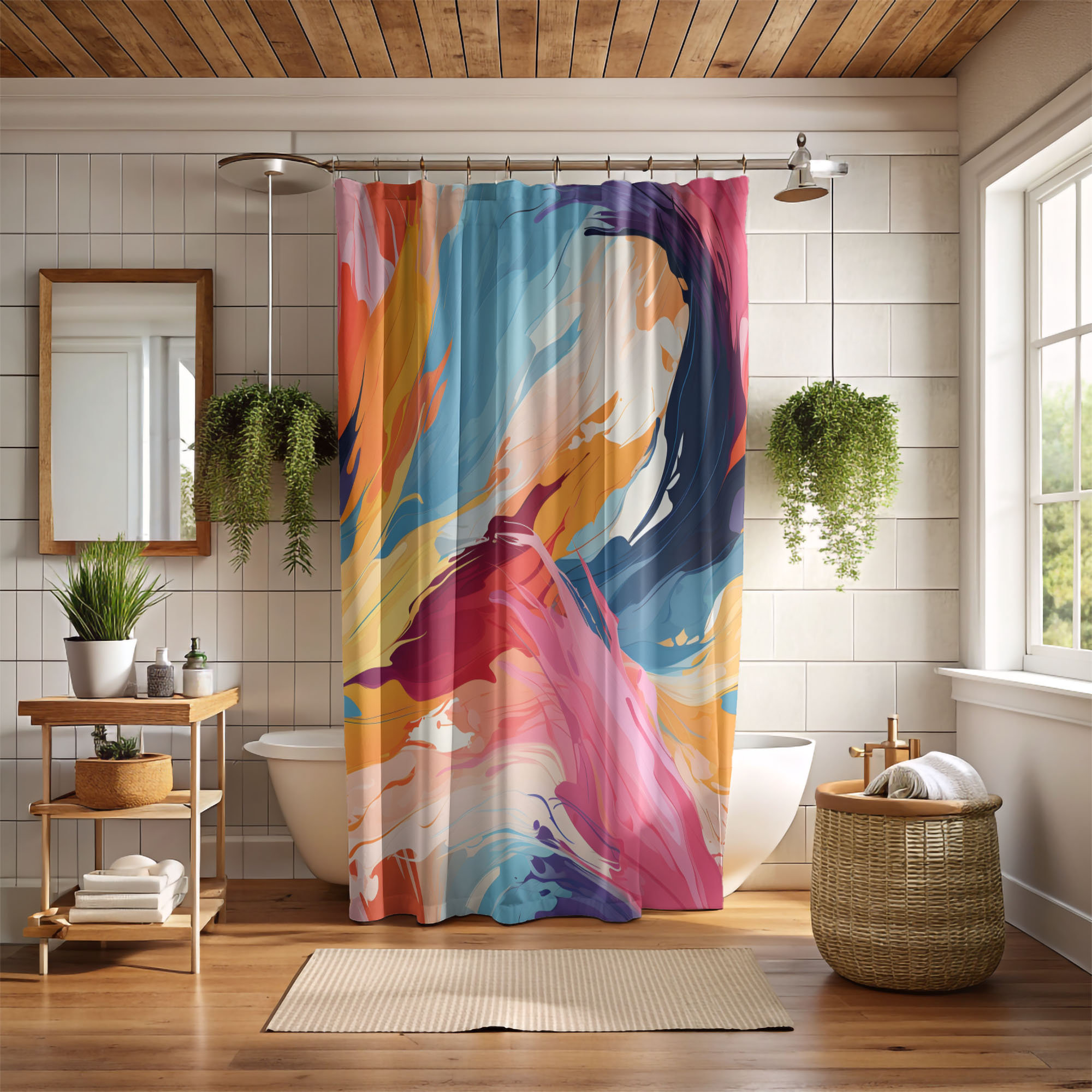 East Urban Home Color Swipes - Premium Shower Curtain | Wayfair