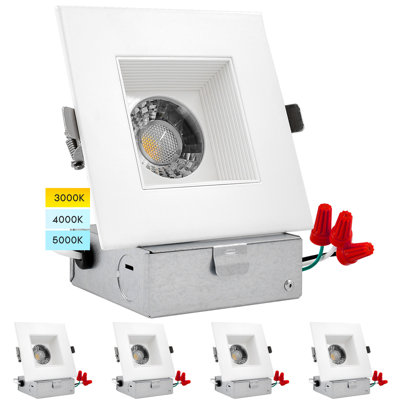 Luxrite 4" Selectable CCT Square LED Canless Recessed Lighting Kit ...