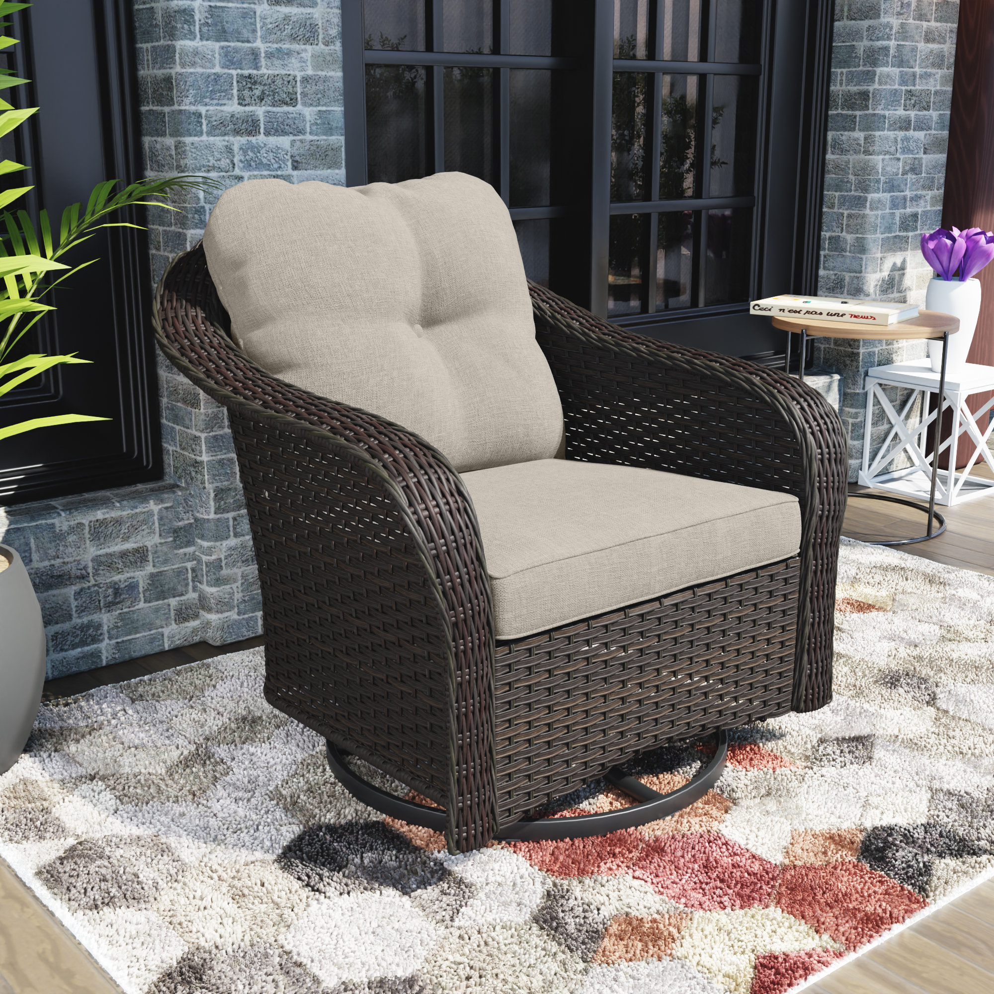 Red Barrel Studio Outdoor Wilguy Rocking Wicker/Rattan Chair with ...