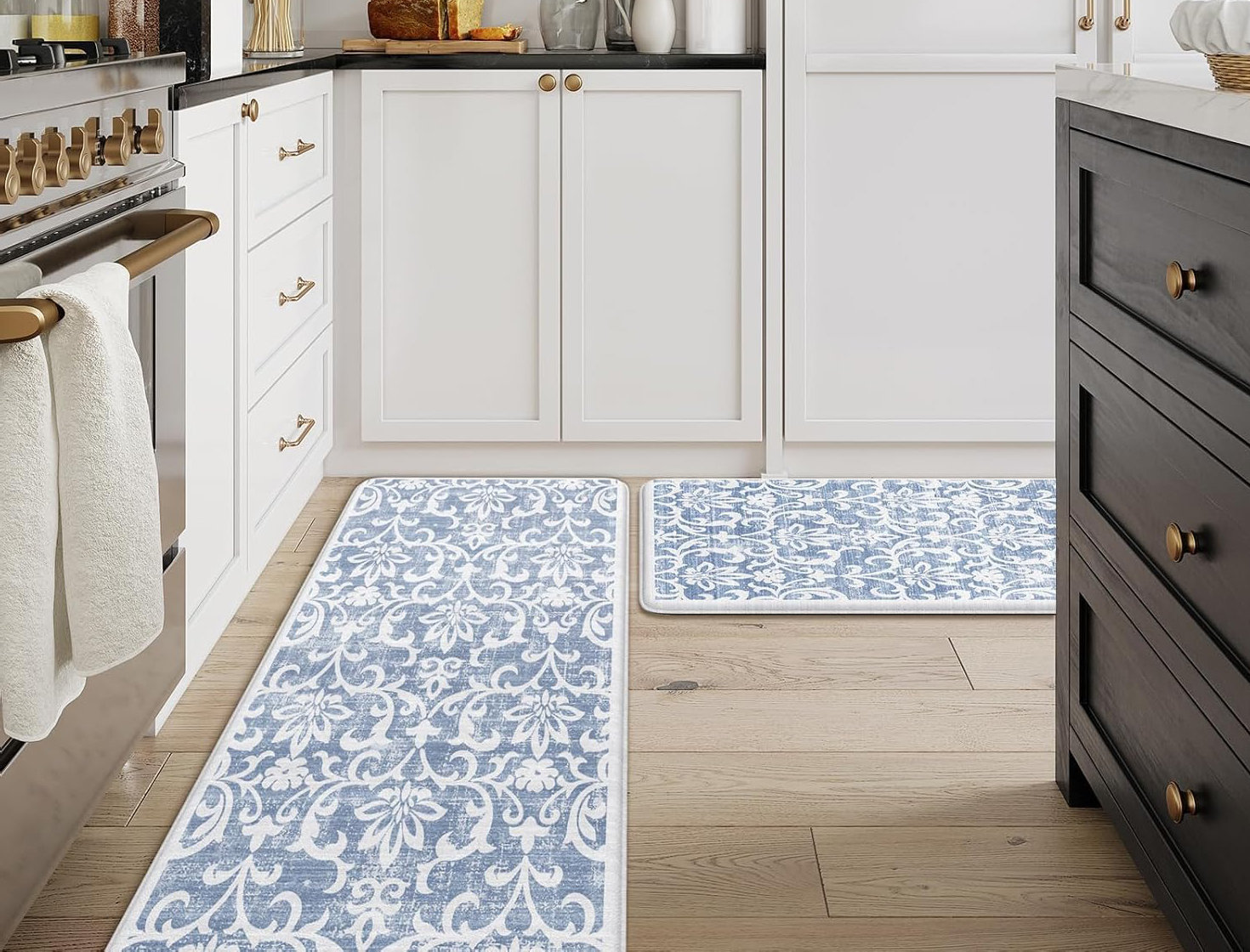 Red Barrel Studio® Grey Set of 2 Non Slip Cushioned Kitchen Rugs ...