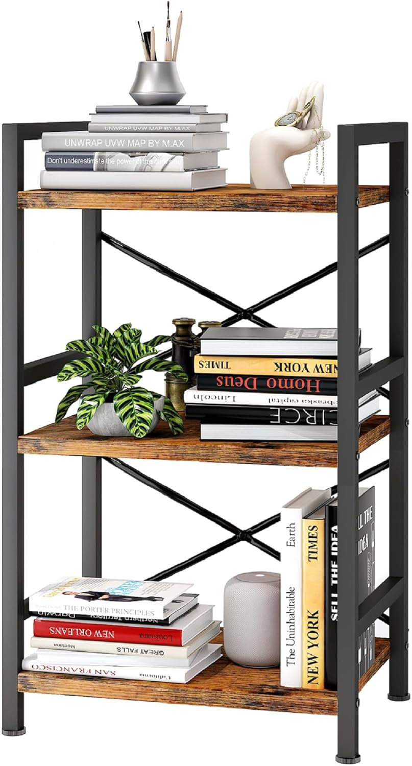 17 Stories Industrial Bookcase, Small Metal Bookcase, Rustic Storage ...