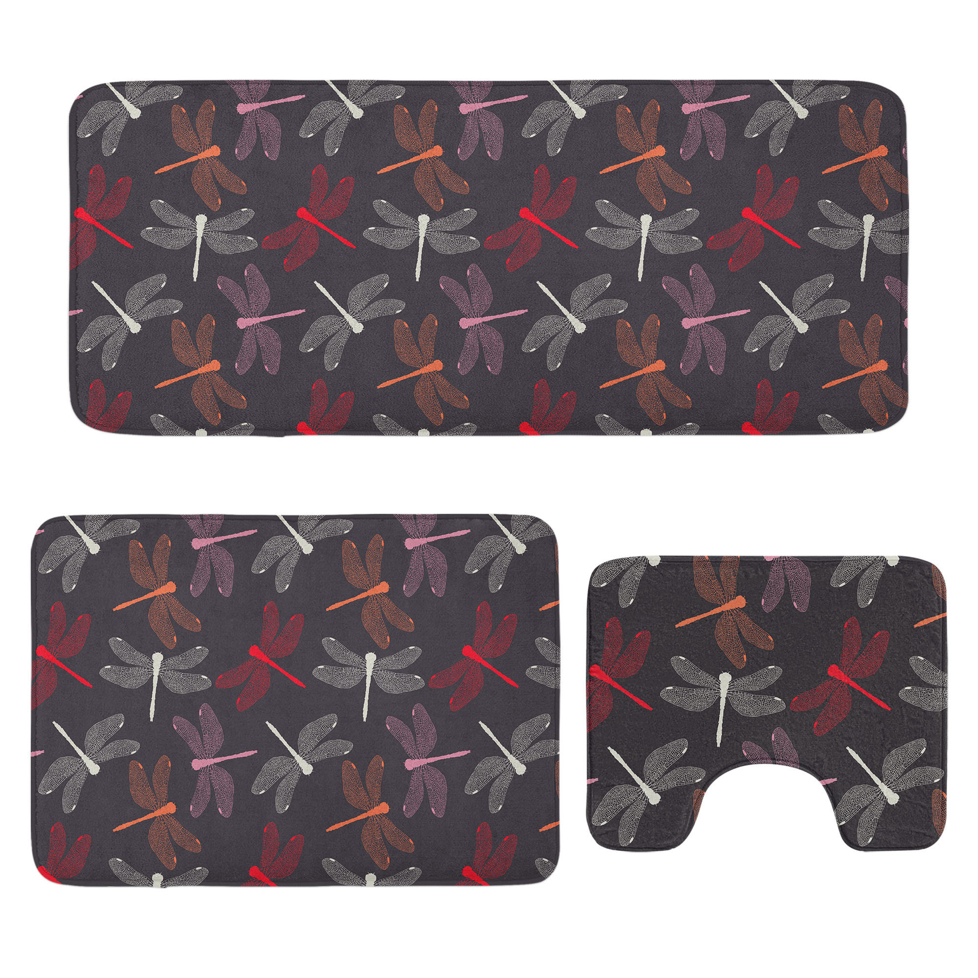 Dakota Fields Dragonfly Bathroom Rug Set 3 Pieces U-Shape & Rectangle ...