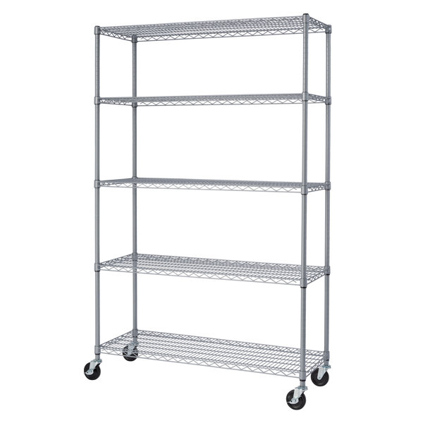TRINITY Gray 5-Tier Rolling Steel Outdoor Wire Shelving Unit w/ Wheels ...