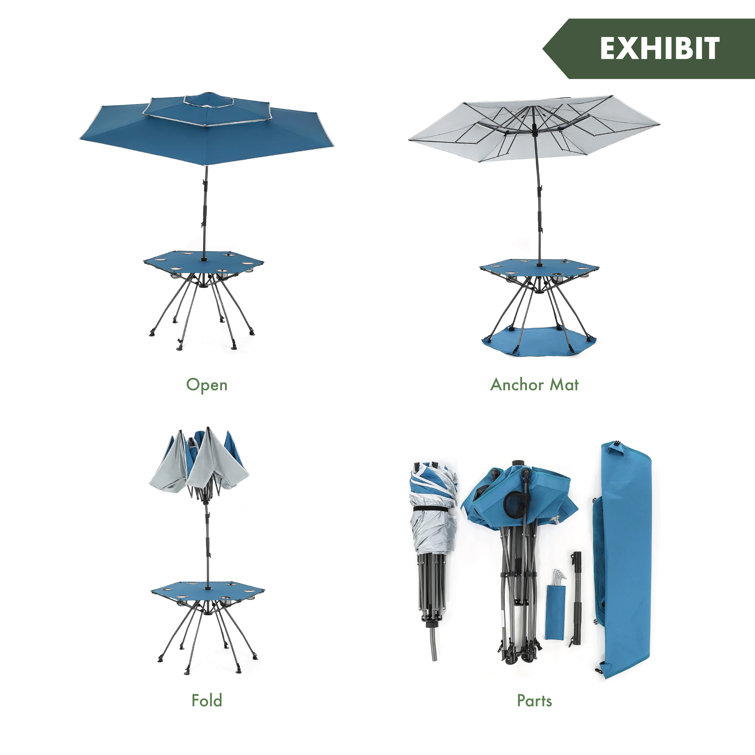 ARROWHEAD Outdoor 8ft Portable Beach Umbrella & Folding Table, Wind ...