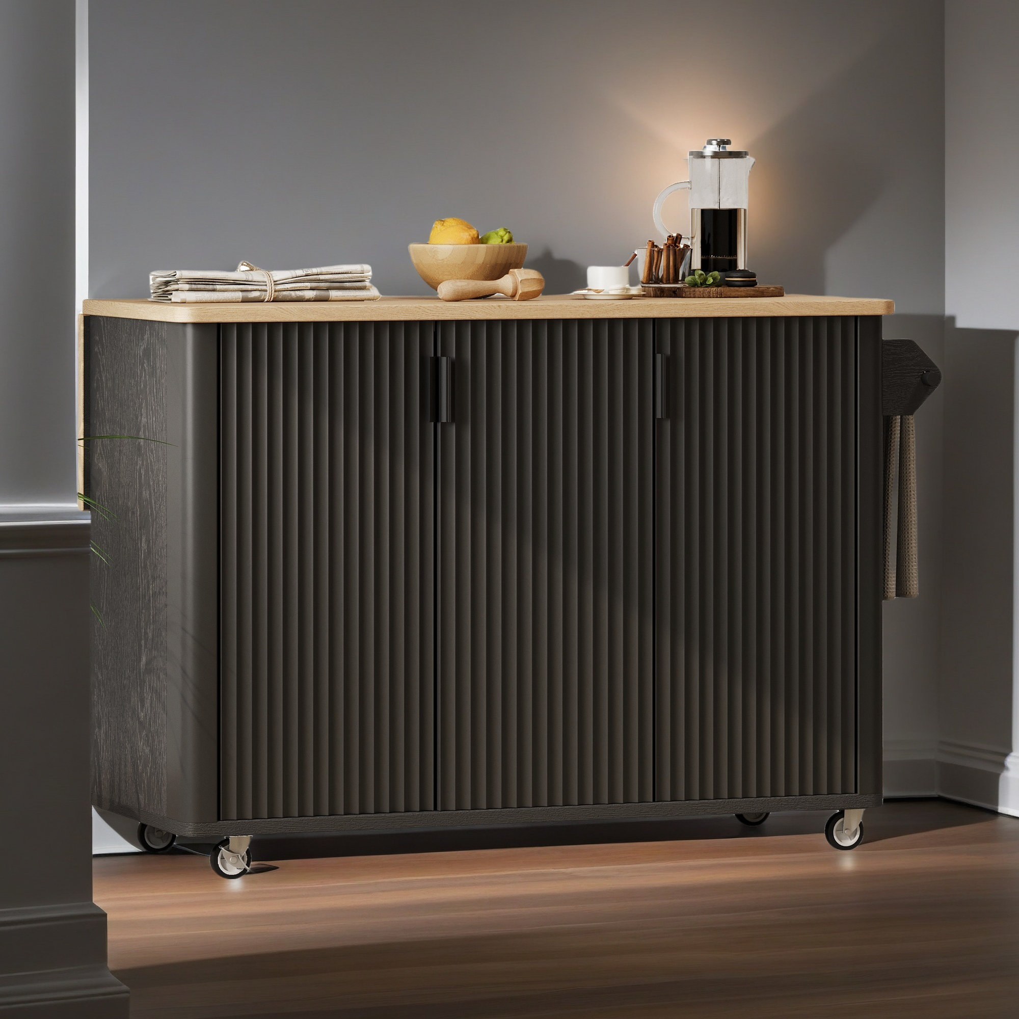 Latitude Run® 51" Fluted Kitchen Island With Drop Leaf, Farmhouse ...