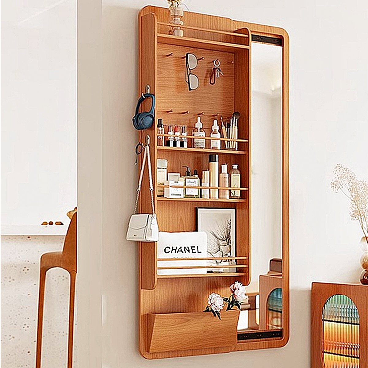 Refineroost Simplified Modern Milk Tea Color Beech Full-Length Mirror ...