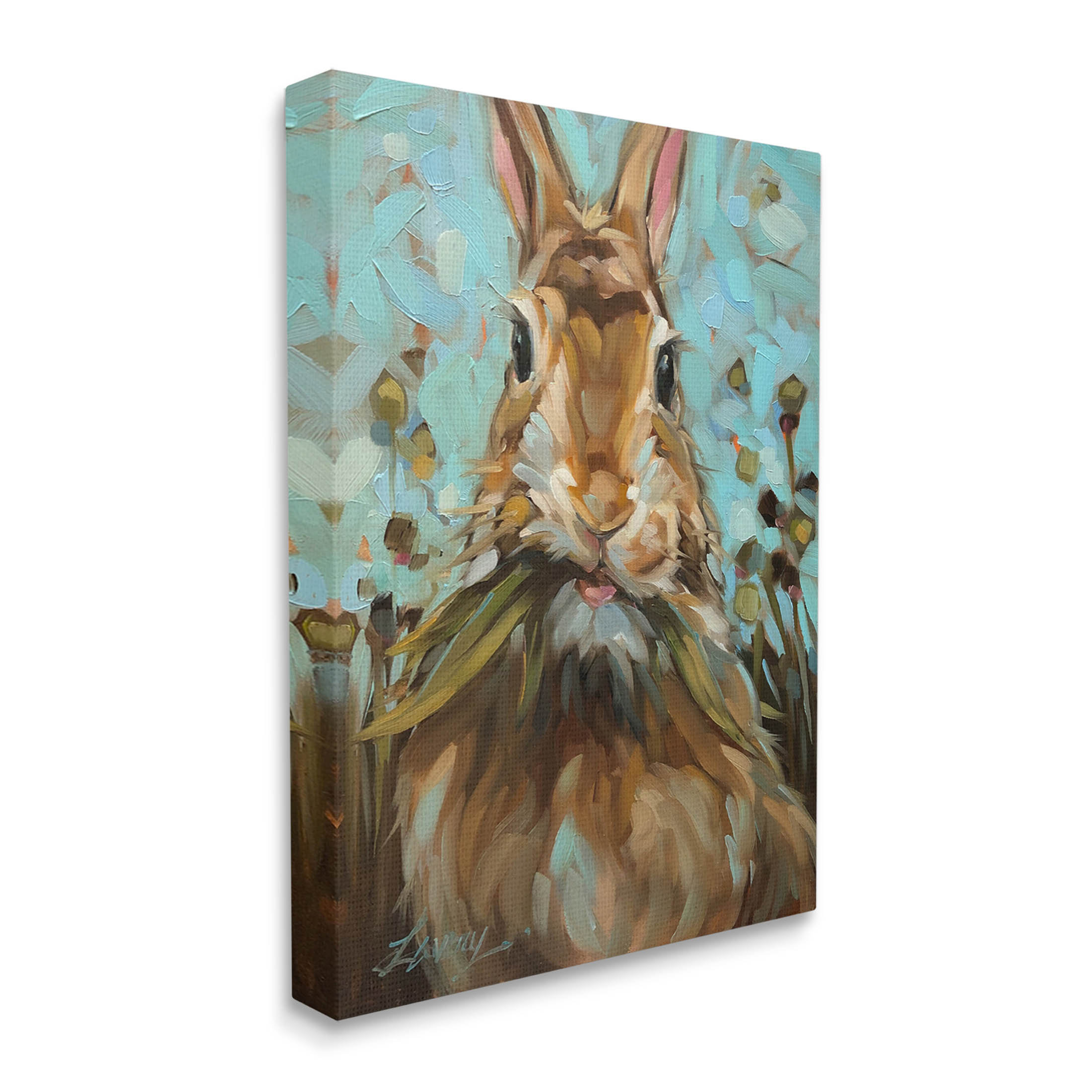 Stupell Industries Wildlife Rabbit Eating Grass Canvas Wall Art By ...