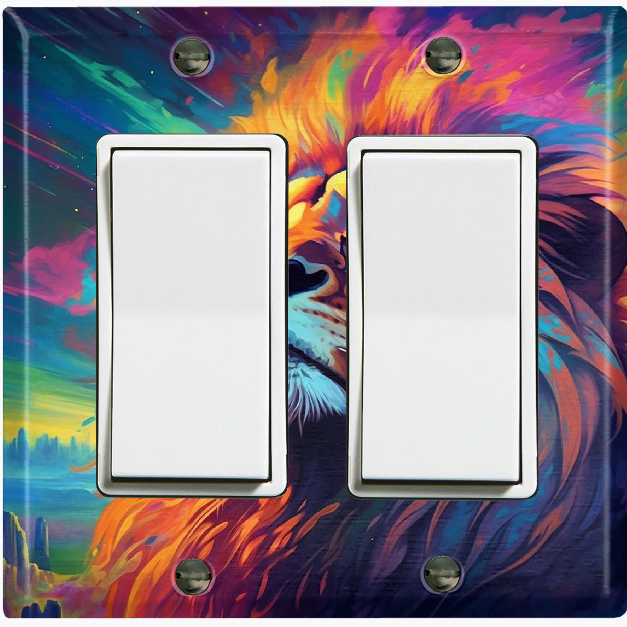 WorldAcc Metal Light Switch Plate Outlet Cover (Elegant Lion Colorful ...