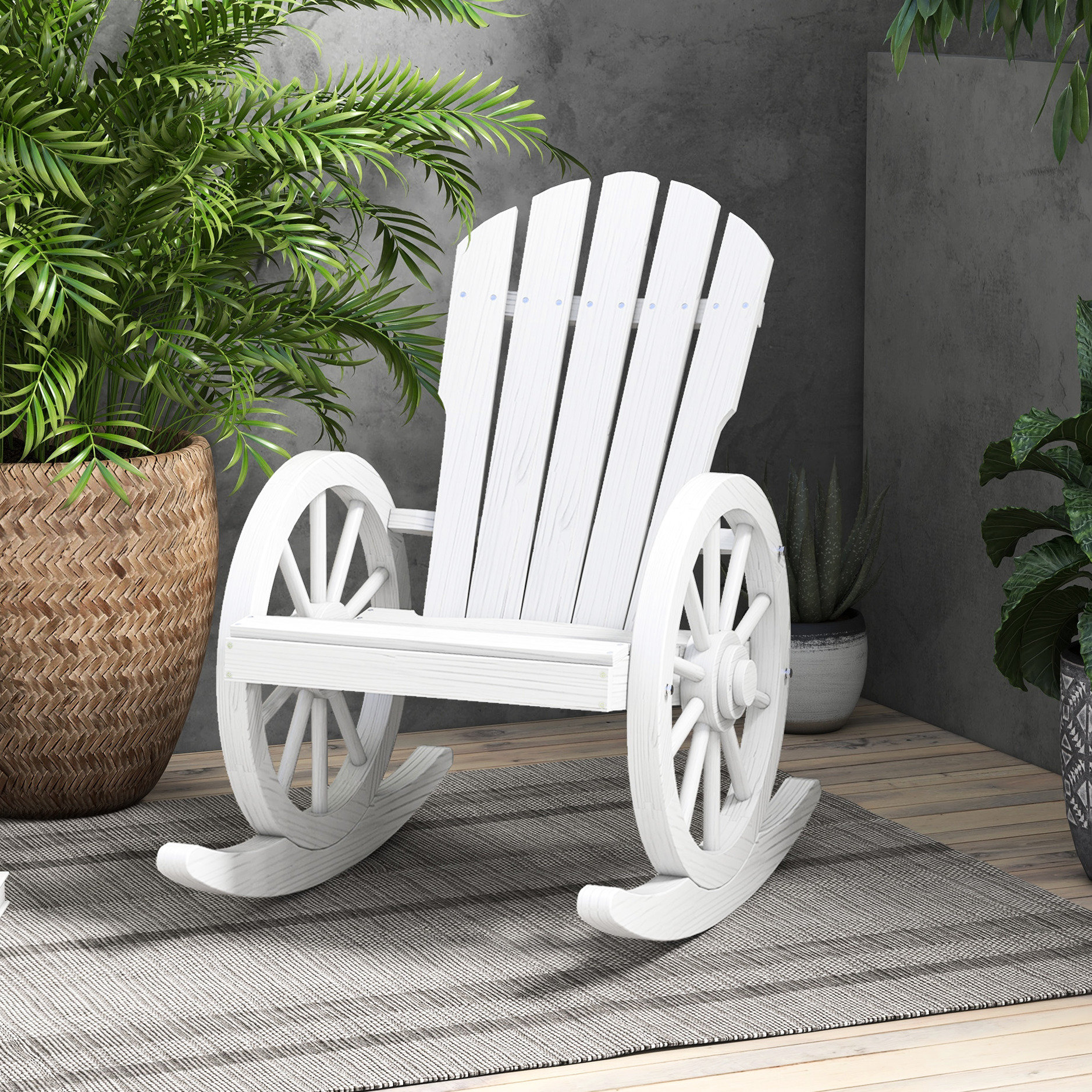 Beachcrest Home™ Wooden Rocking Chair, White - Style With Wagon Wheel ...
