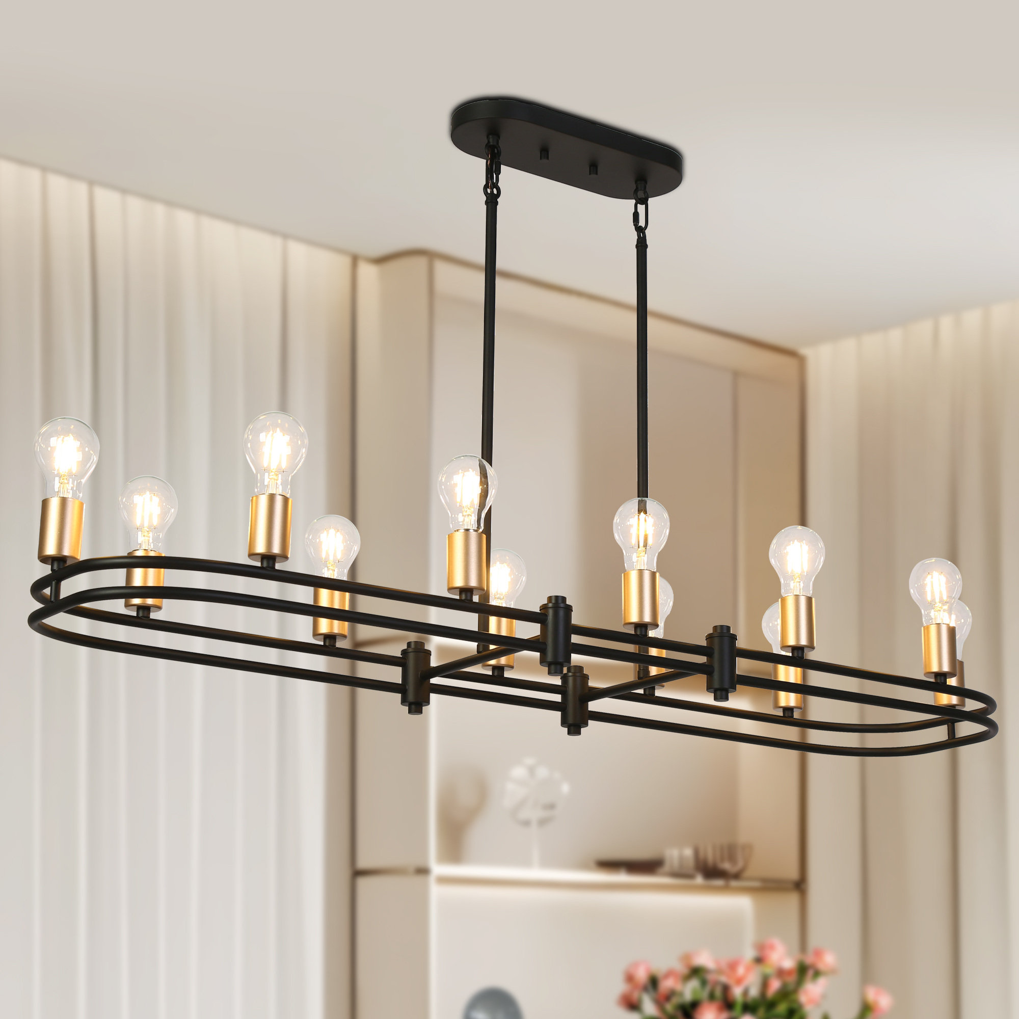 17 Stories Emryn 12-Light 47.8"W Modern Kitchen Island Oval Square ...
