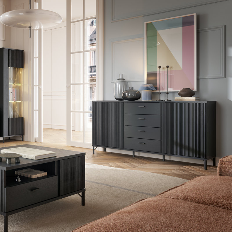 Furniture To Go Lusaka Sideboard 2 Door 4 Drawer In Black Graphite ...