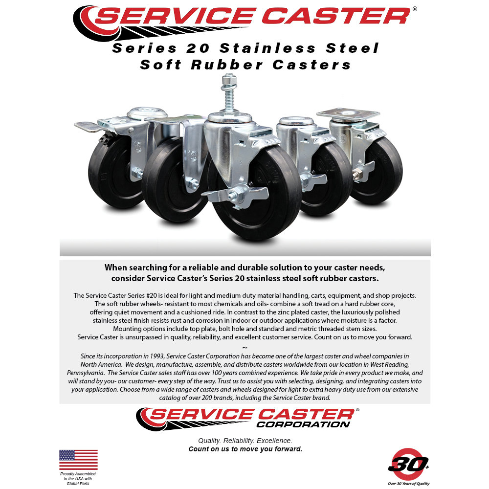 Service Caster 3 Inch SS Soft Rubber Swivel 1-3/8 Inch Expanding Stem ...