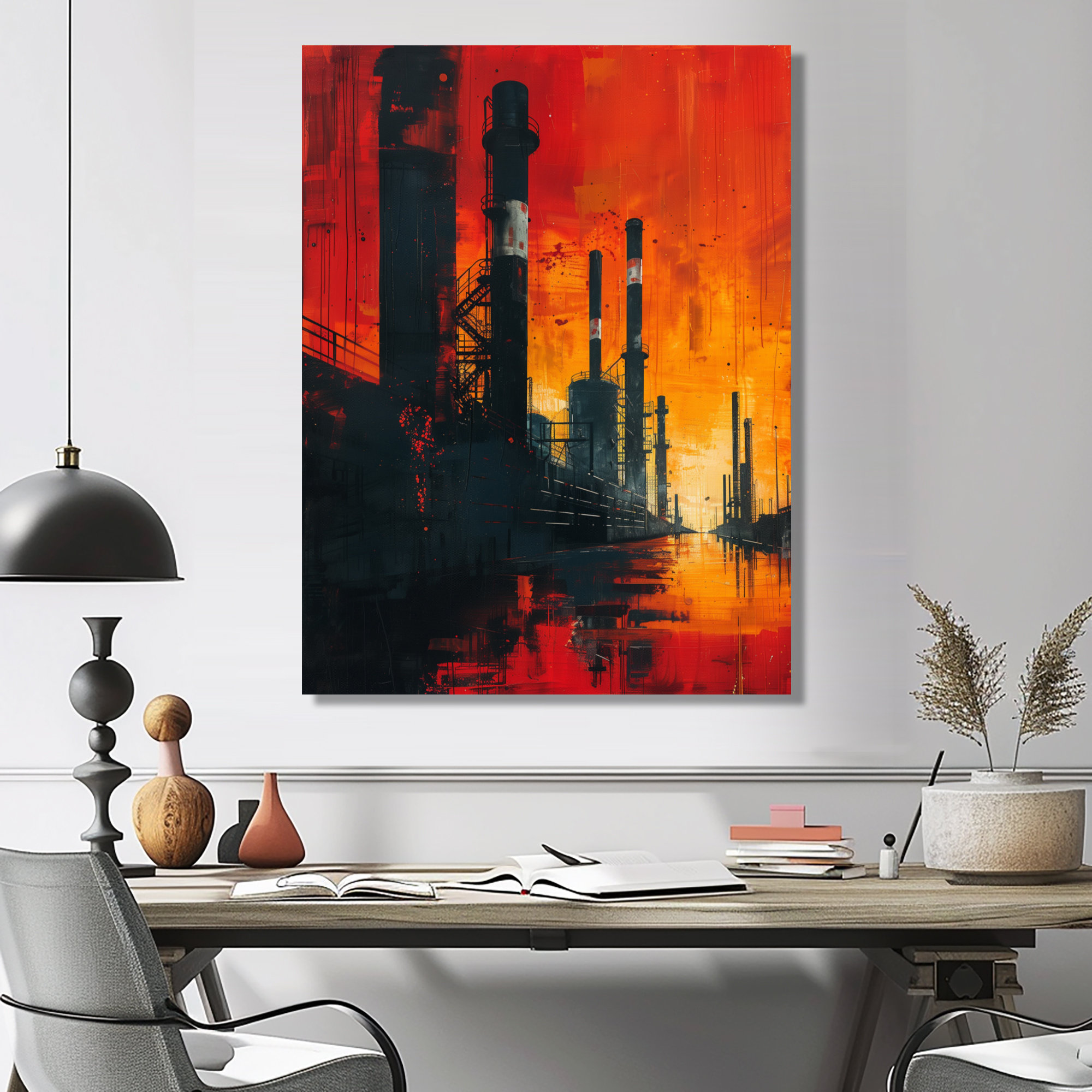 17 Stories 'Red Orange Industrial Factory Landscape II - Factories Wall ...
