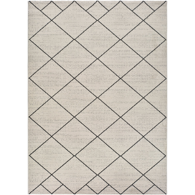 Gracie Oaks Samir Geometric Machine Woven Cream/Black Area Rug ...