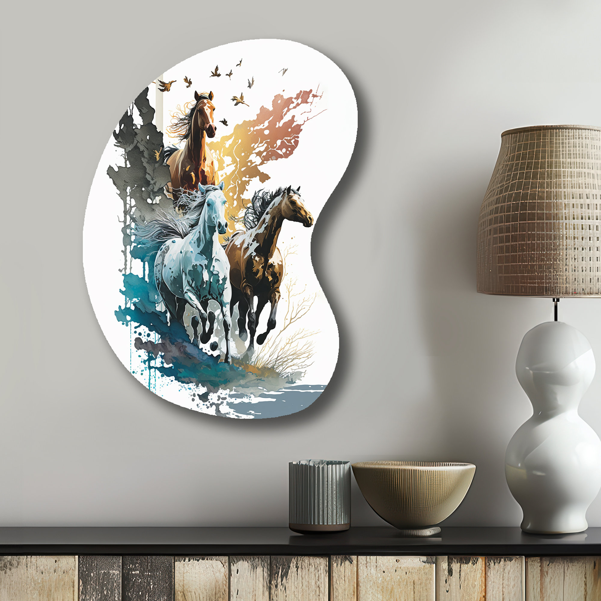 Loon Peak Three Horse Stampede - Horse Boom Shape Irregular Metal Wall ...