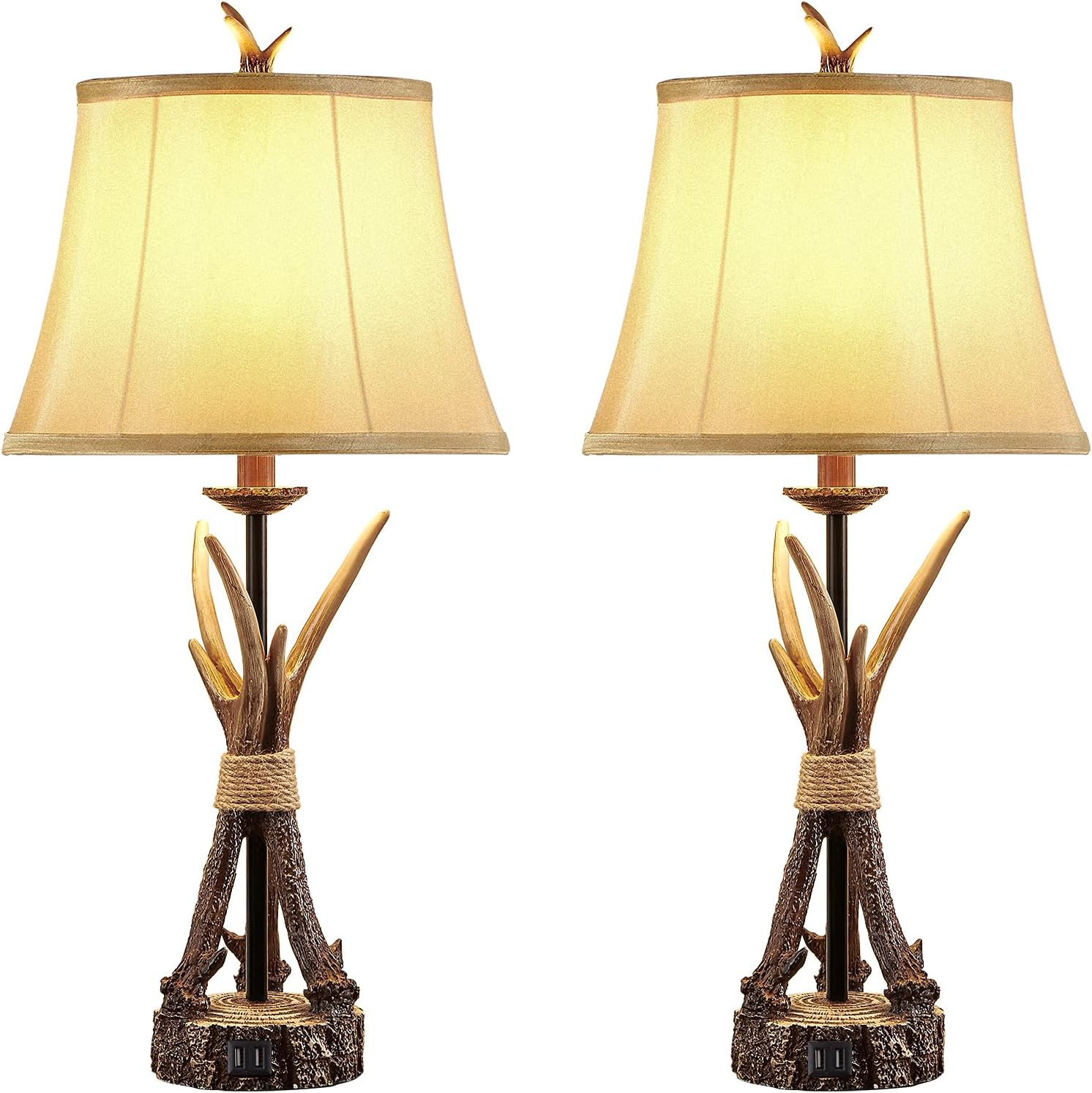 Foundry Select Antler Table Lamps Set Of 2 With USB Charging Ports ...