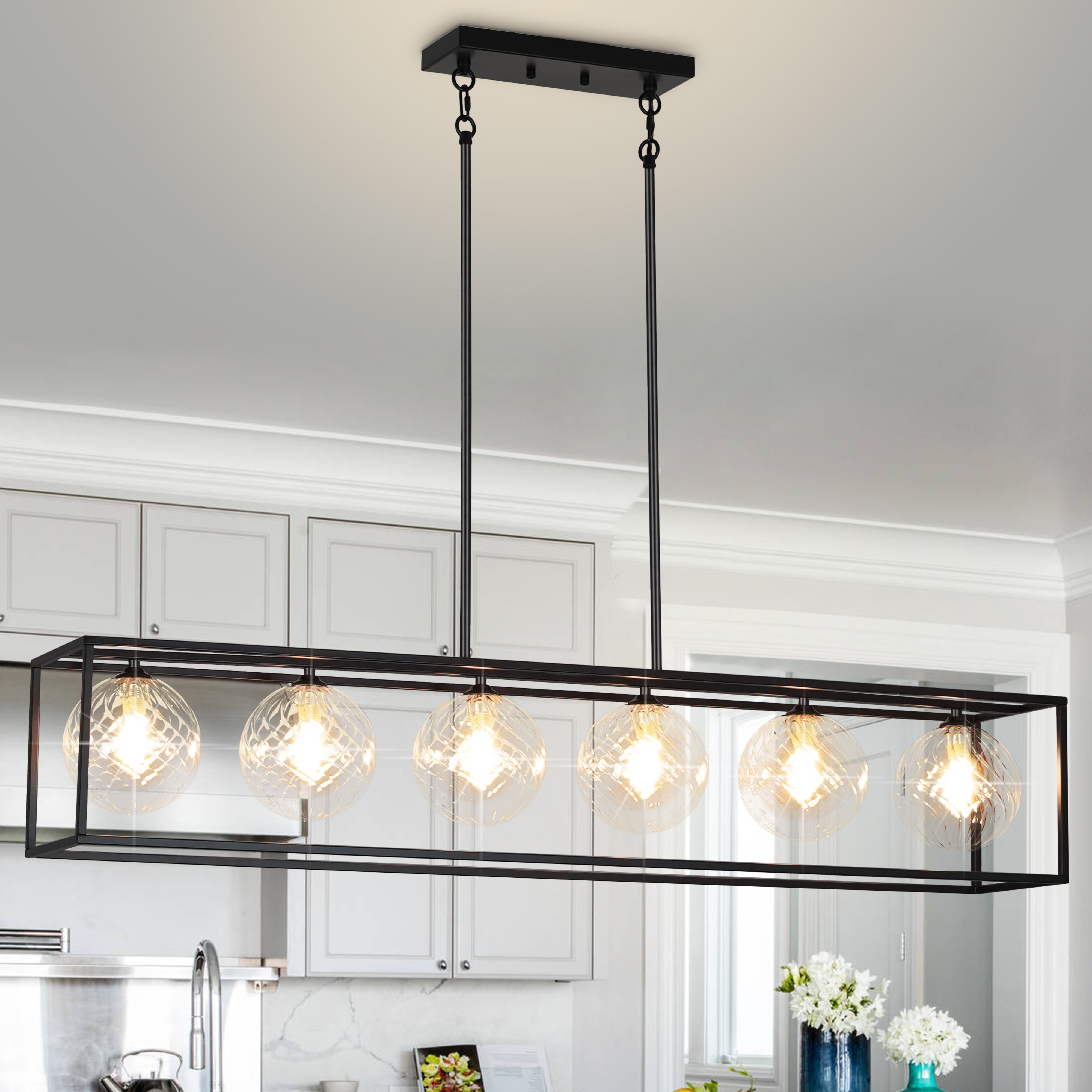 Latitude Run® 6 - Lights Modern Square / Rectangular Chandelier Black ...