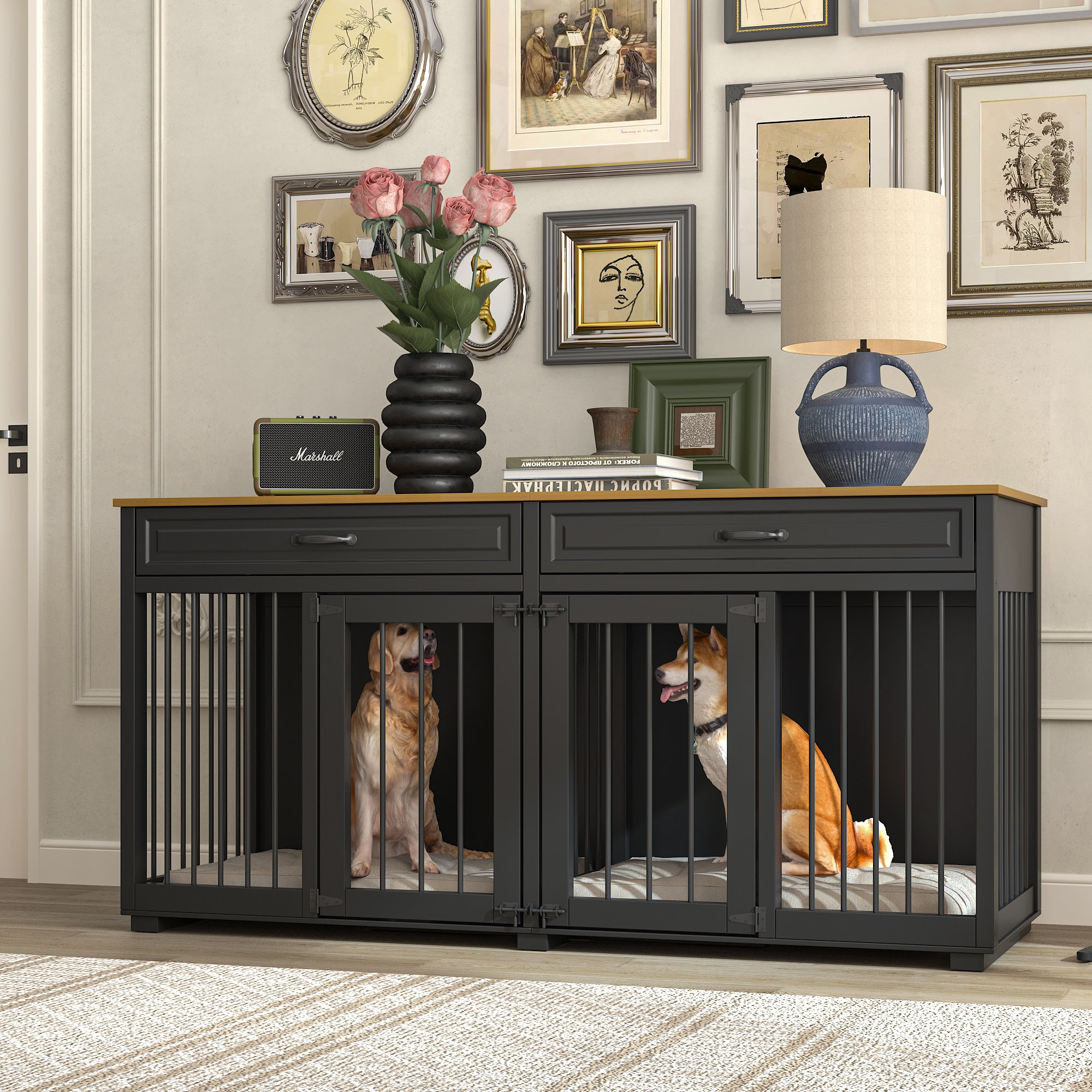 Double Dog Crate With Drawers Balconera Heavy Duty Dog Crate Kennel Pet ...