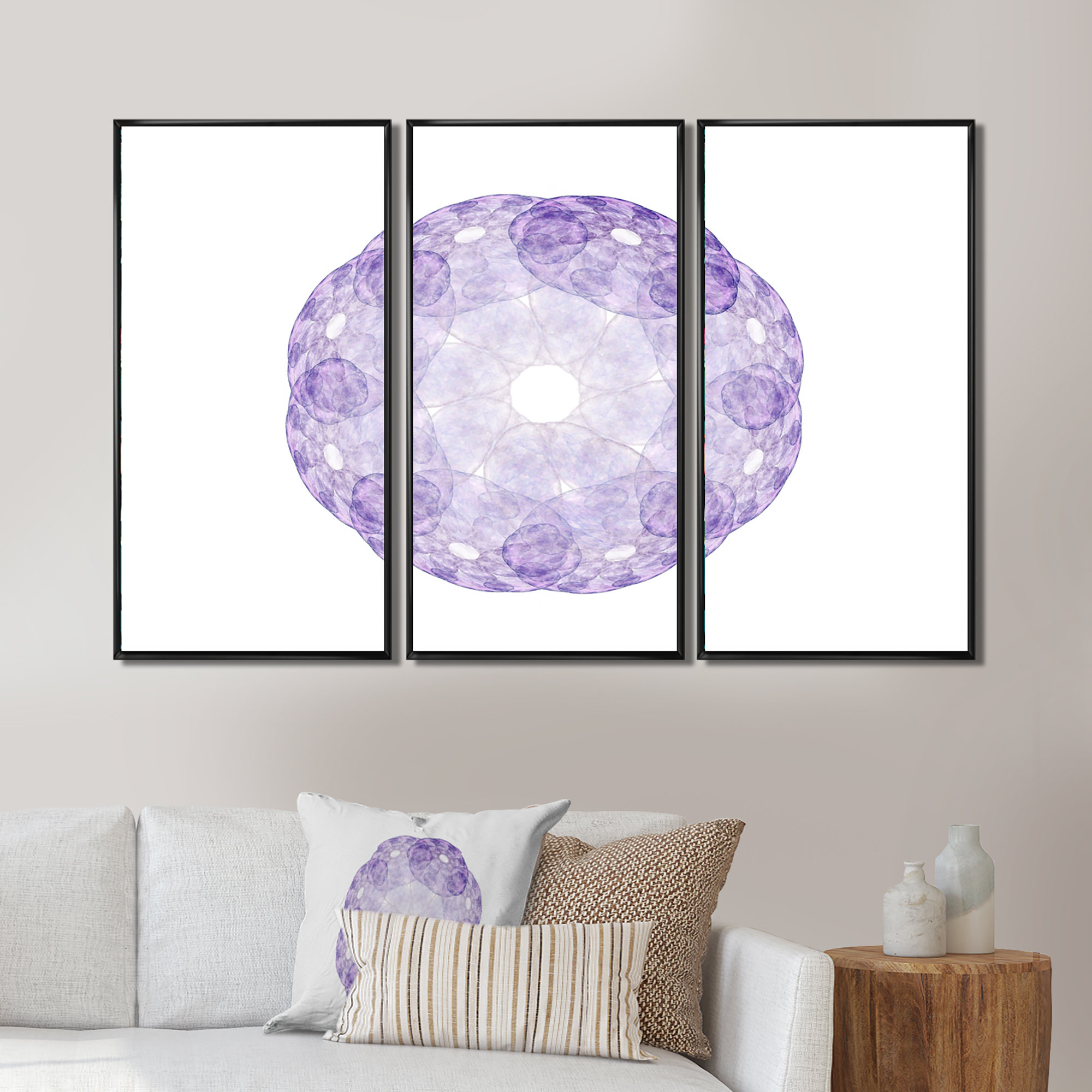 Wrought Studio™ Purple Fractal Flower II - 3 Piece Floater Frame Print ...