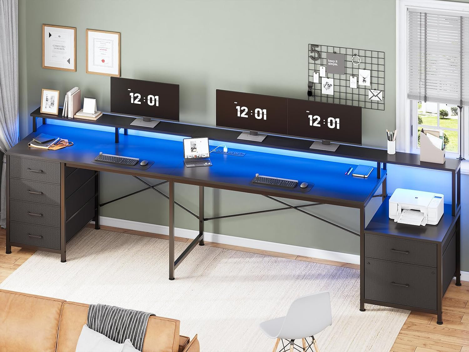 Inbox Zero 108" L-Shaped Desk With 6 Drawers, Built-In Power Outlet ...