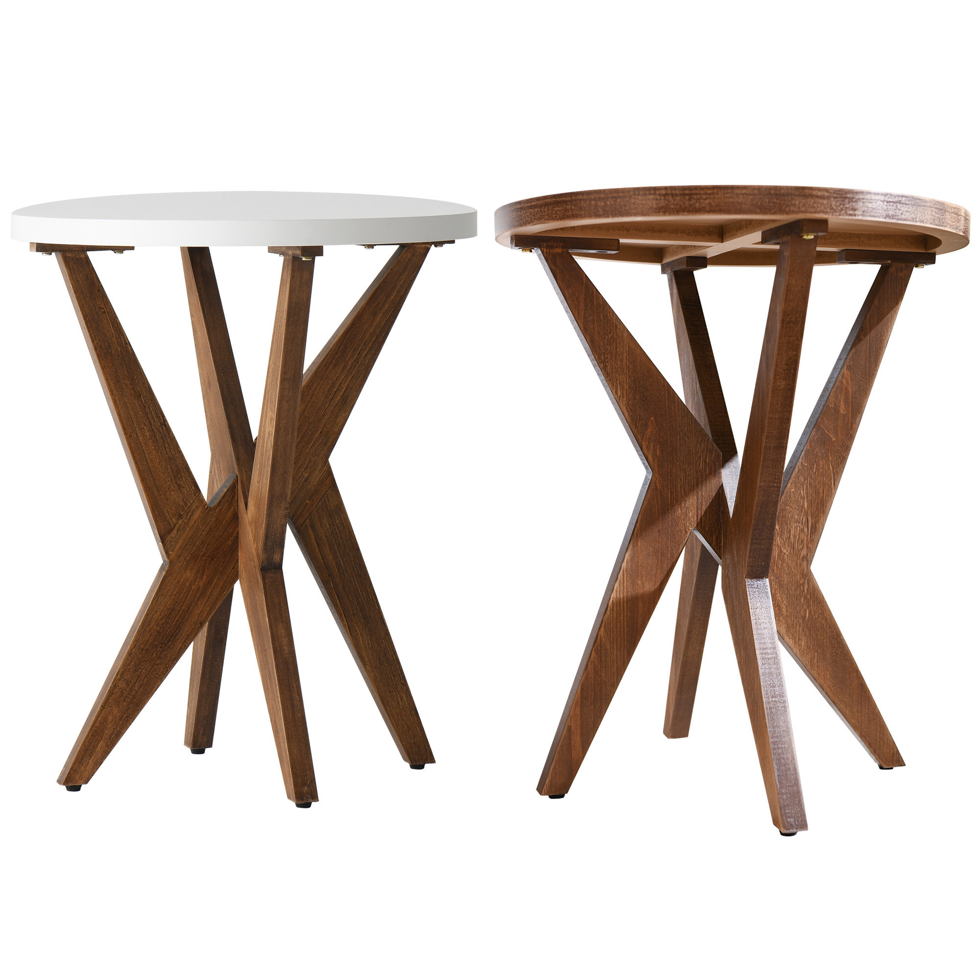 George Oliver Jahey Solid Wood Crossed Legs Round End Table with Smooth ...