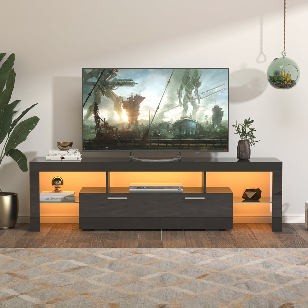 Ebern Designs Versatile TV Stand Cabinet with LED Light Belt and Metal ...