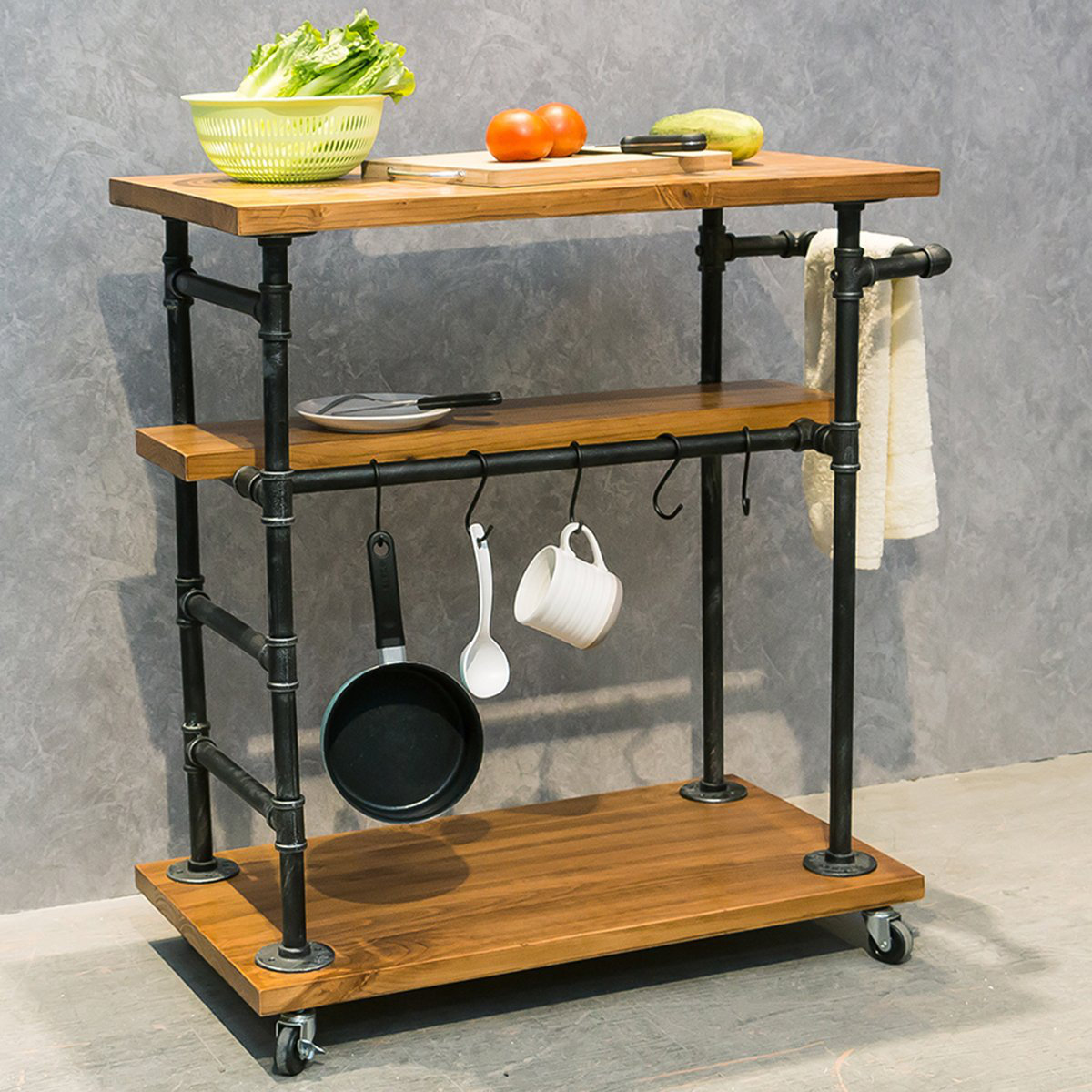 17 Stories Industrial Portable 3-Tier Butcher Block Island On Wheels ...