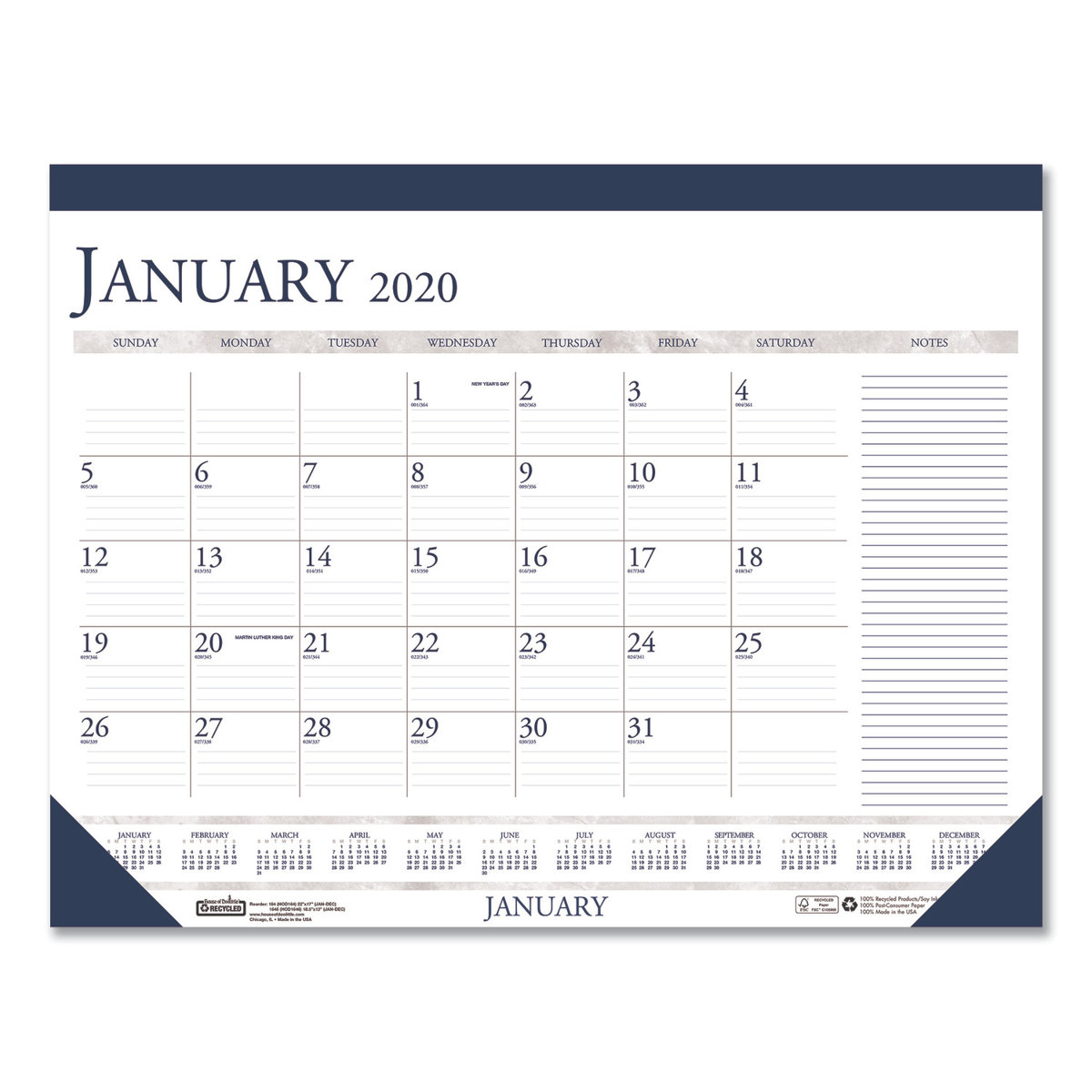 Symple Stuff Tiffin Monthly Desk Pad Calendar with Large Notes Section ...