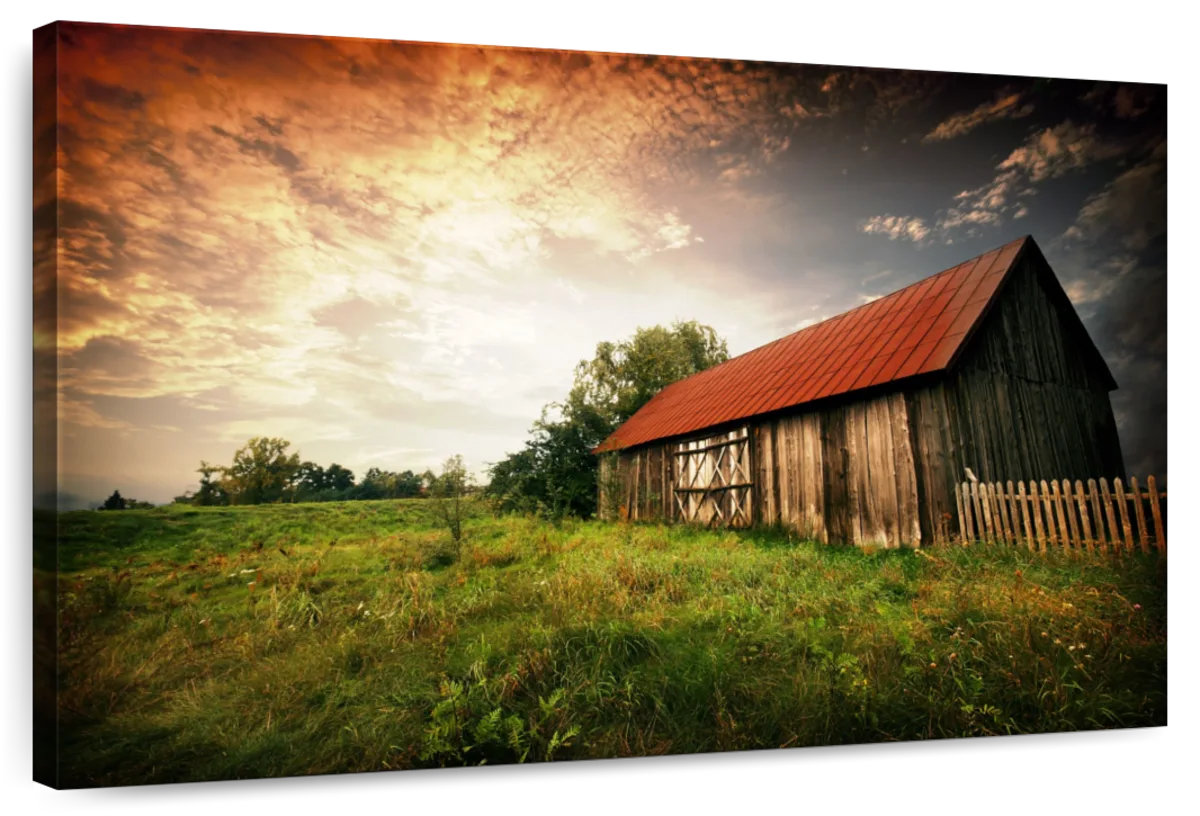 Ebern Designs Lilie Polish Barn At Sunset | Wayfair