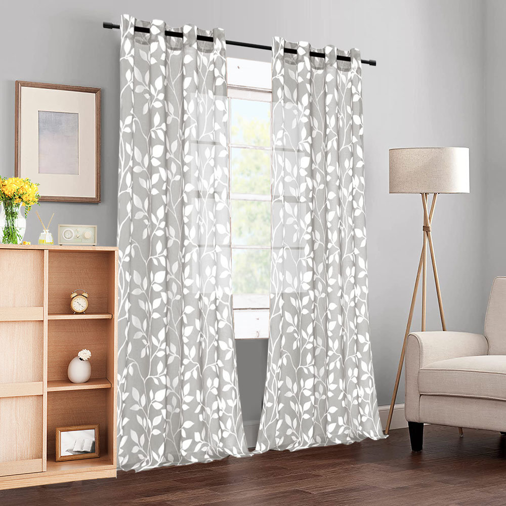 Red Barrel Studio® Sheer Curtains, Elegant Leaf Pattern Drapes For ...