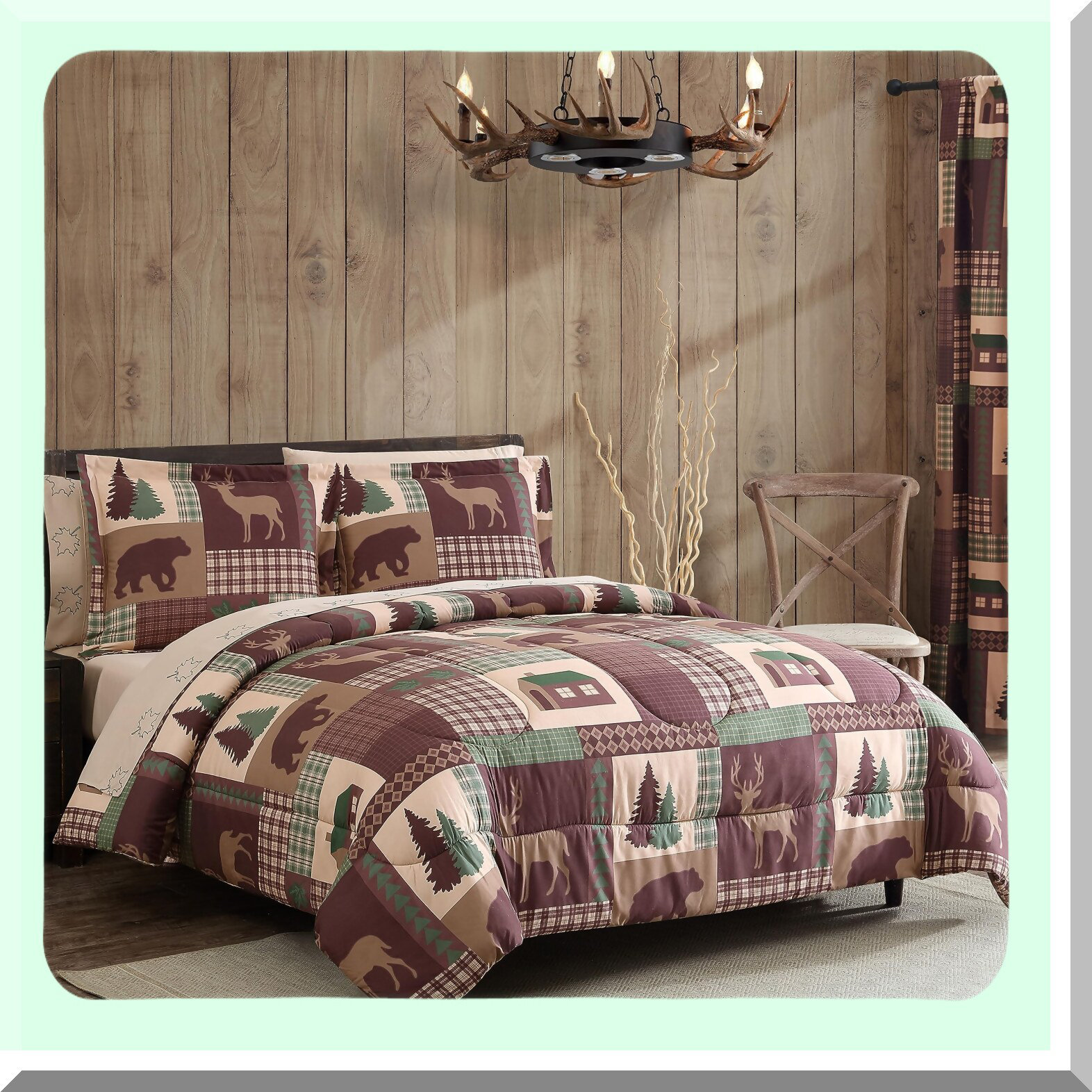 Loon Peak® Rustic Patchwork Plaid Deer Comforter Set - Cozy Cabin 7 ...