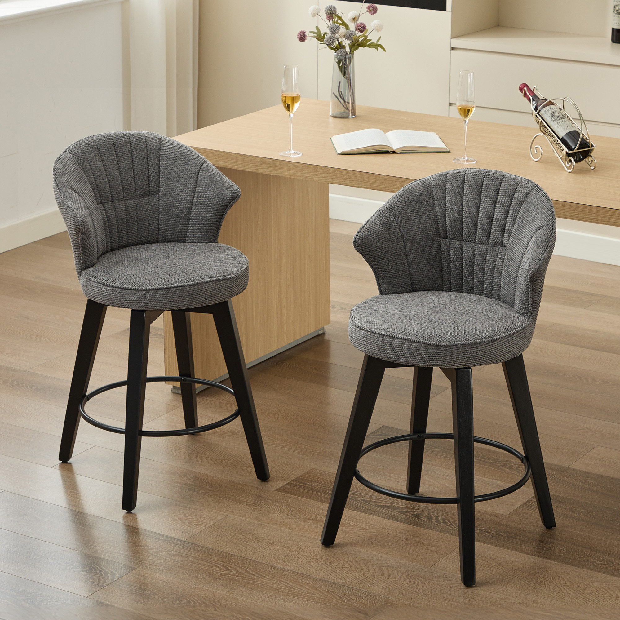 Rosdorf Park 008-Wing Back Swivel Bar Stools Set Of 2 - 25" Counter ...