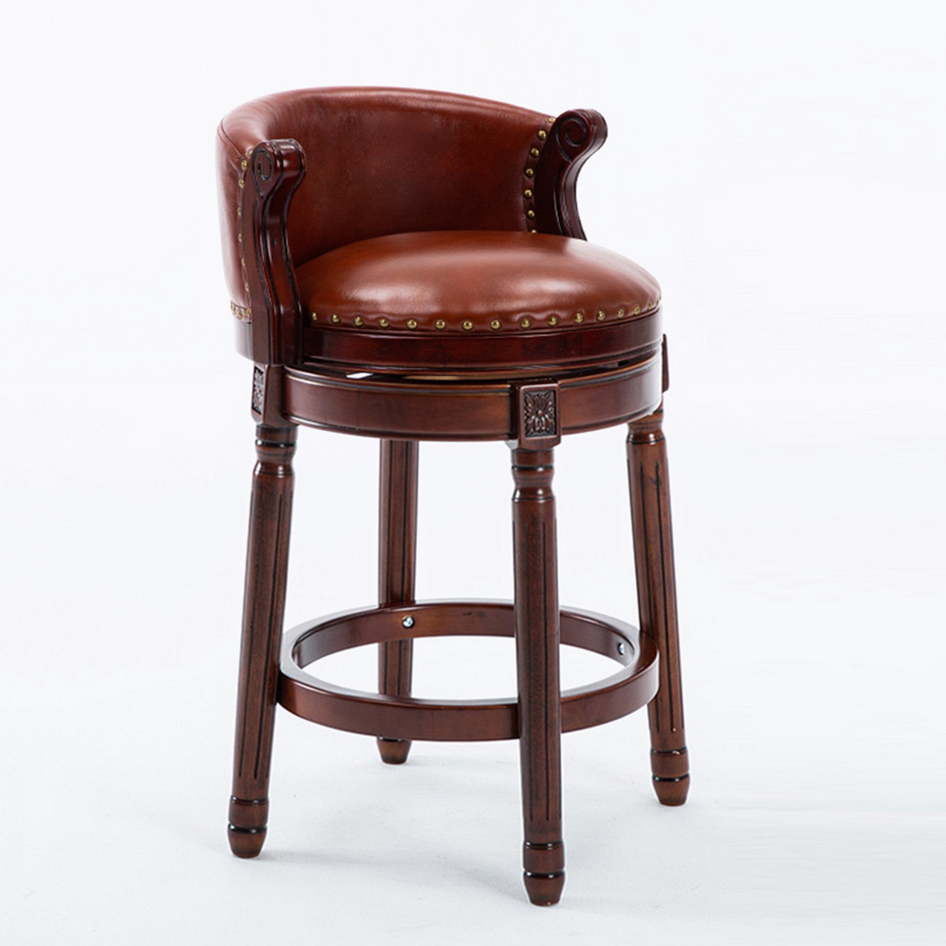Bloomsbury Market Cow top Leather Wooden Bar Stools, 360 Degree Swivel ...
