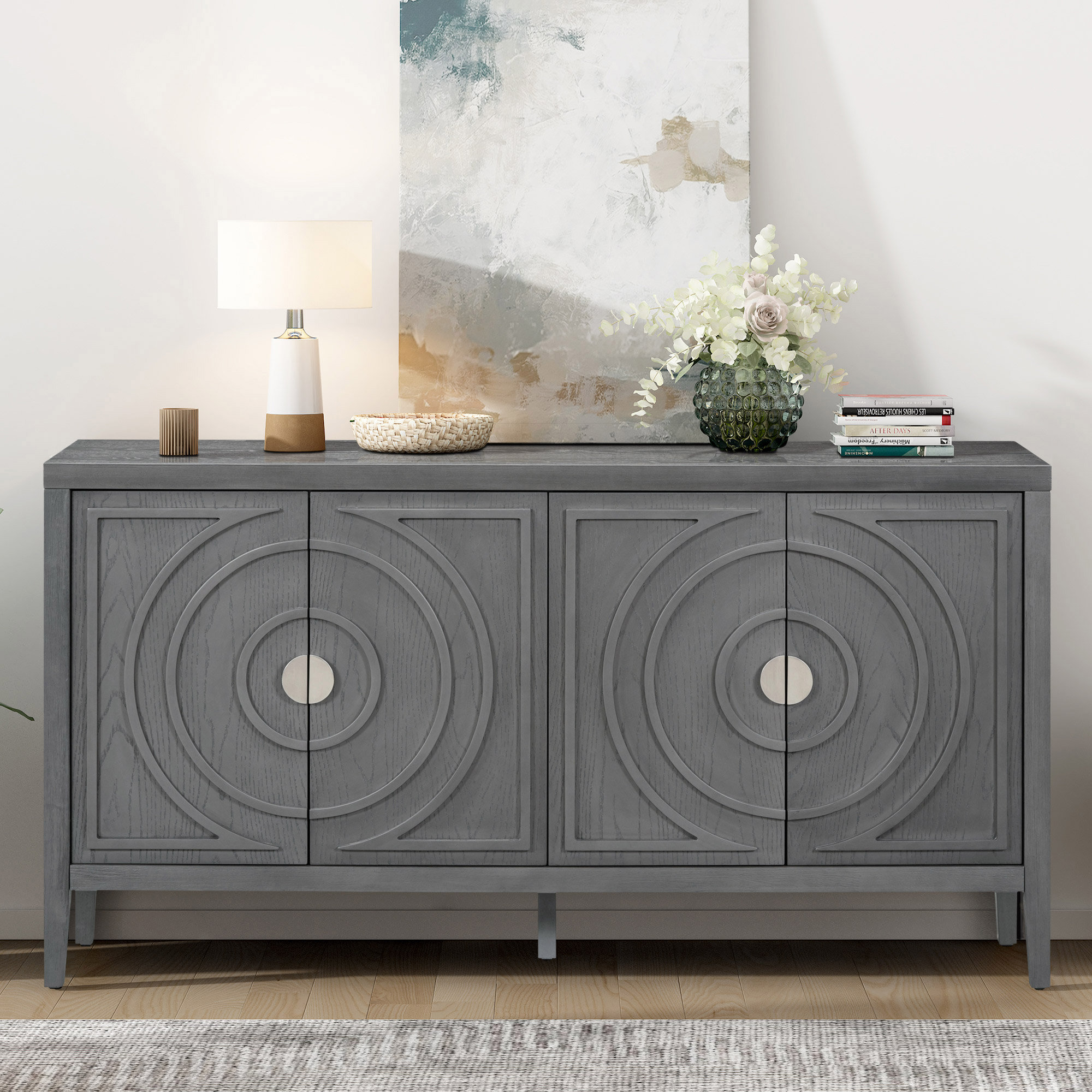 Bungalow Rose Floyds Retro Sideboard door with Circular Groove Design ...