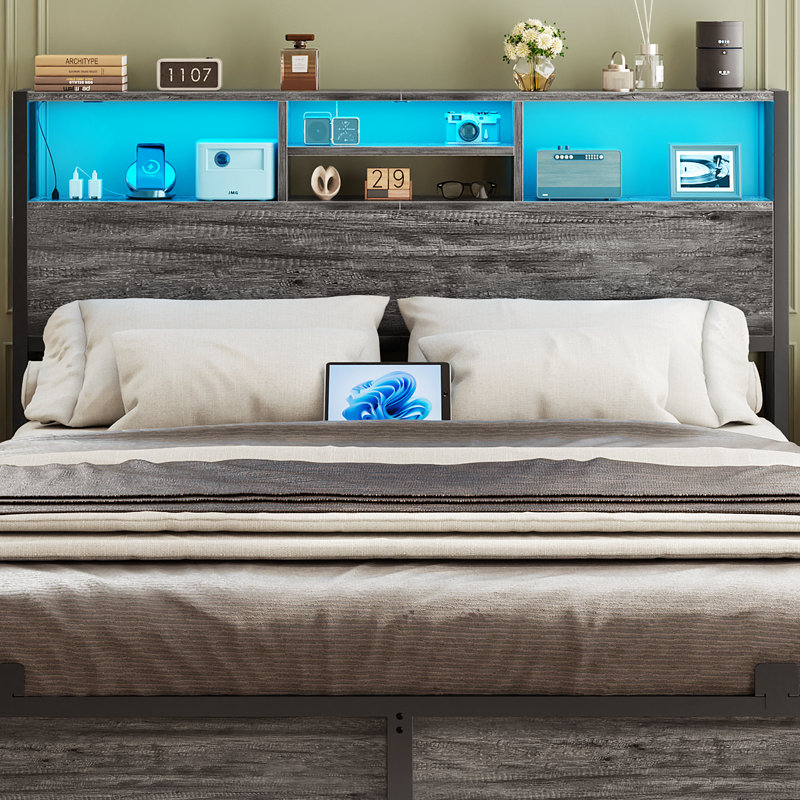 Wrought Studio™ Lozandier Headboard with Storage, Power Outlet, USB ...