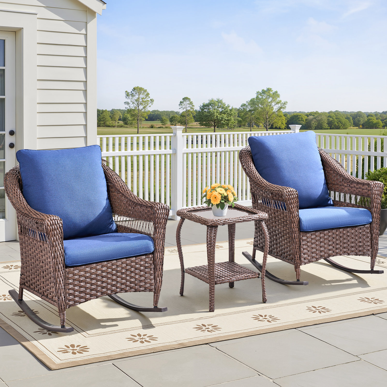Hokku Designs 3-Piece Patio Rocking Chair Set – 2 Wicker Rockers With ...