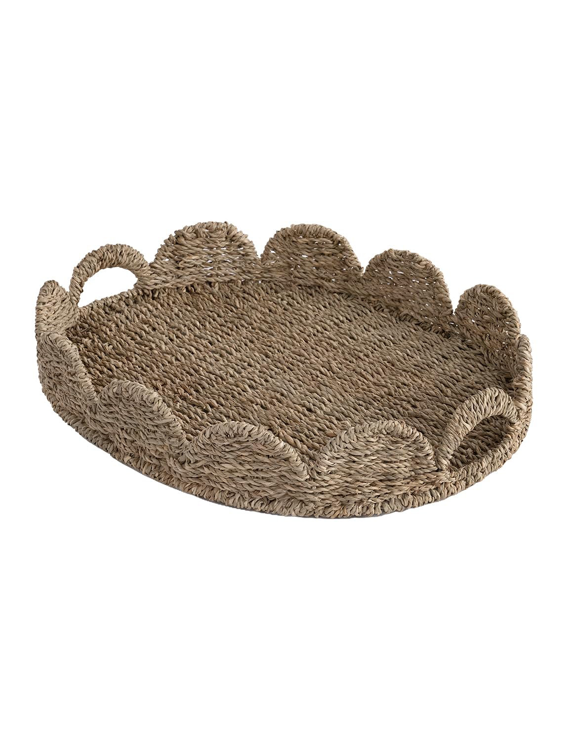 Rosalind Wheeler Scalloped Edge Wicker Serving Tray, Woven Rattan Table ...