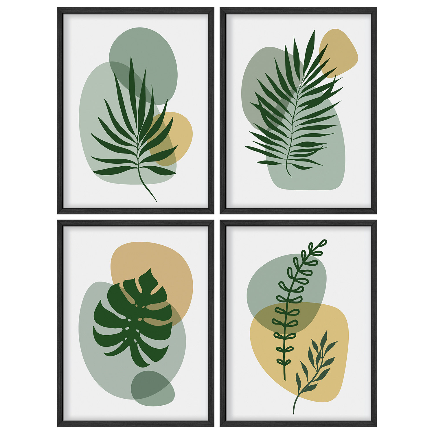 SIGNLEADER Green Modern Leaves Simple Artwork Framed Prints Posters ...