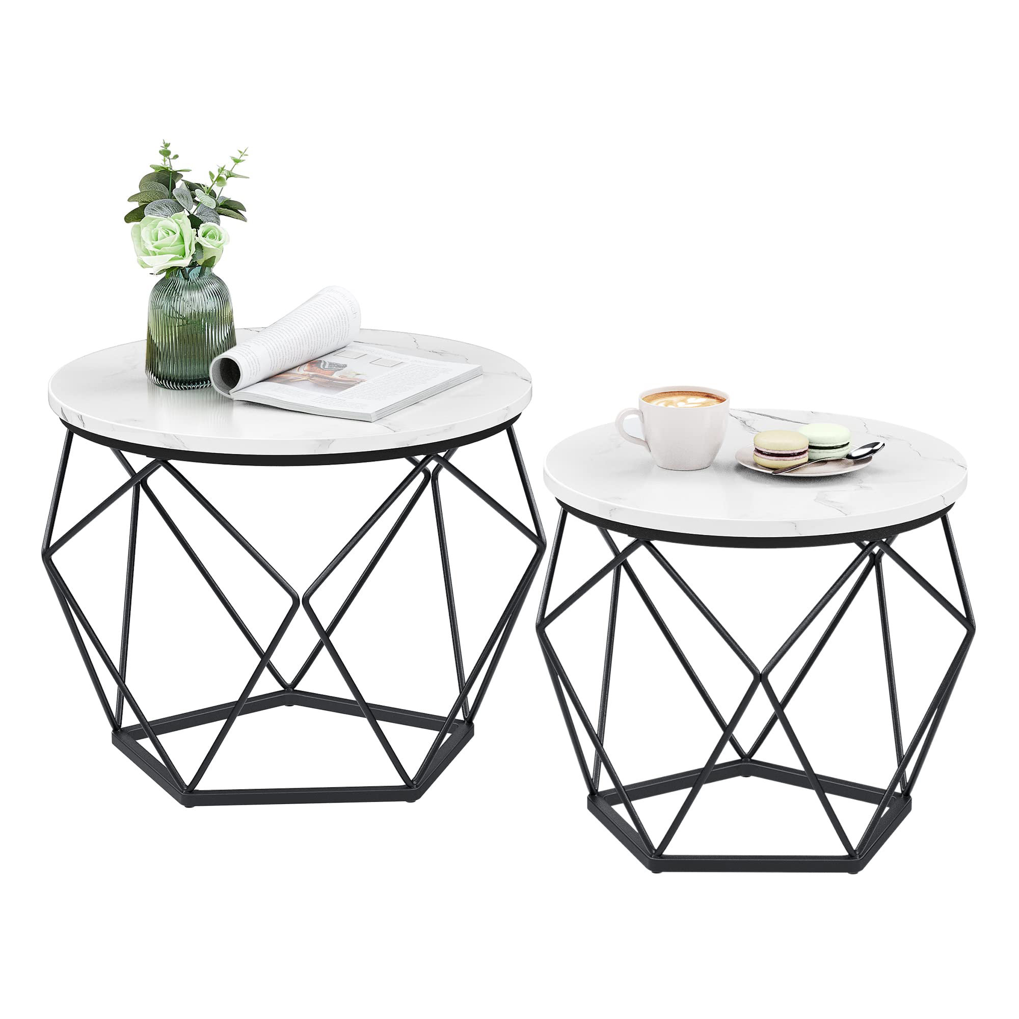 Orren Ellis Small Coffee Table Set of 2, Round Coffee Table with Steel ...