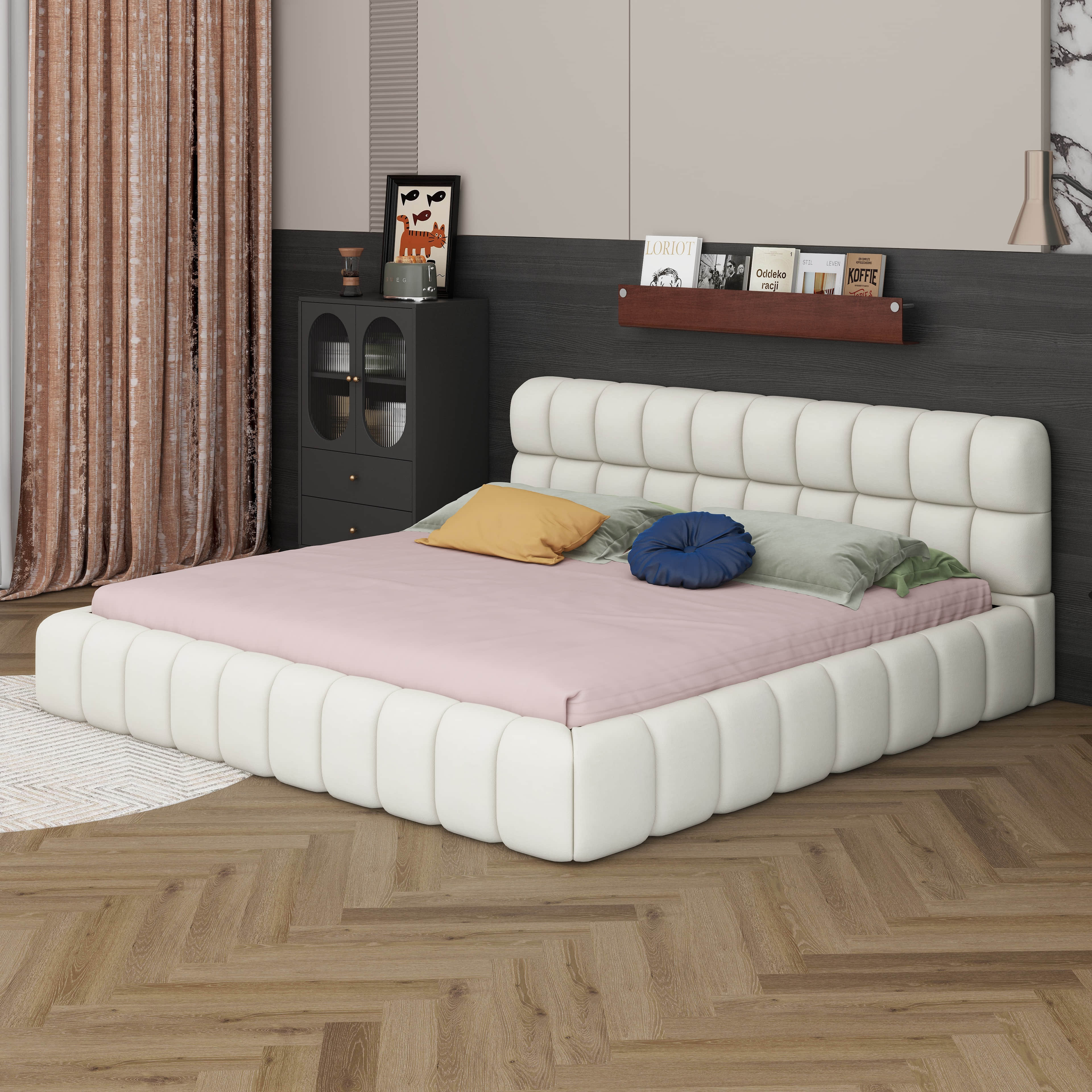 Latitude Run® King Size Upholstered Bed Frame With Thick Fabric, Solid ...