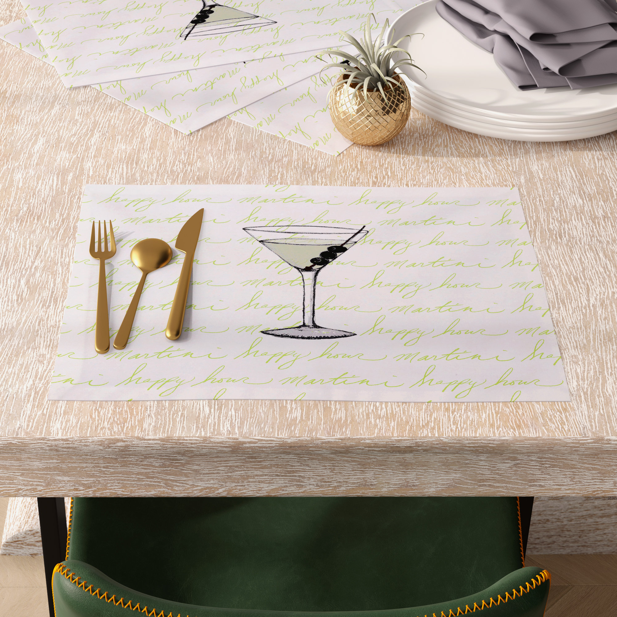 Beachcrest Home™ Josefien Martini Glass Text Fade 4 Piece Placemat Set ...