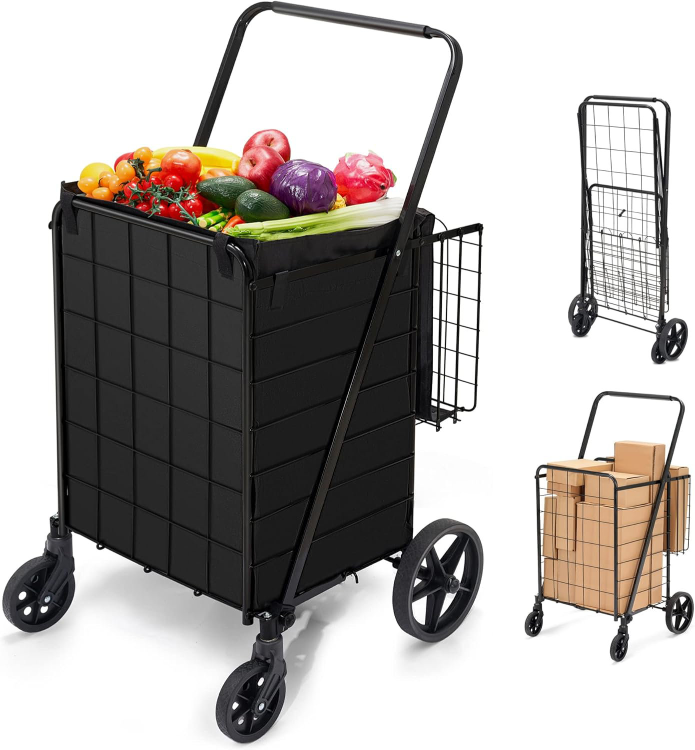 X－MAX FURNITURE Grocery Cart On Wheels With Removable Liner, Folding ...