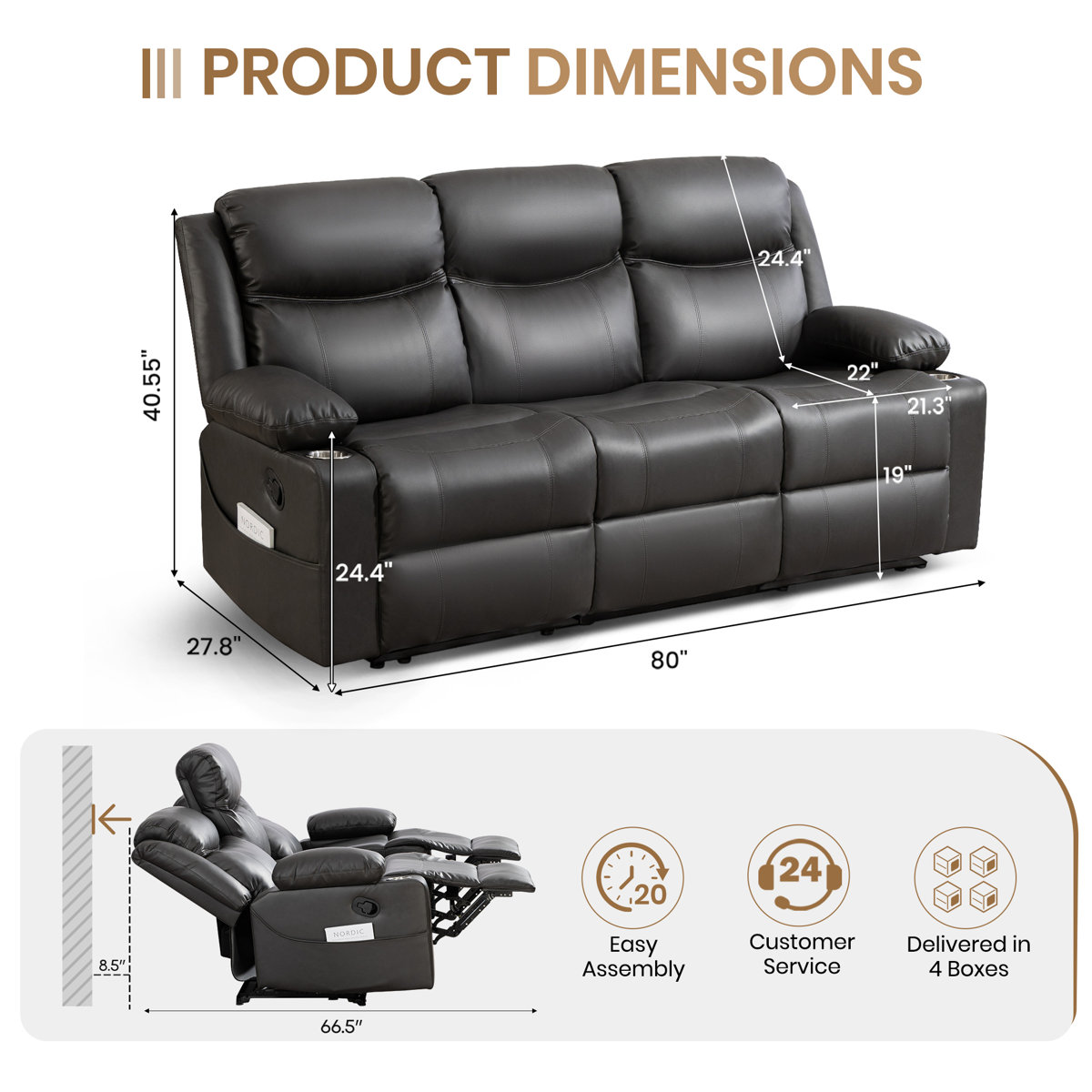 Latitude Run® Manual Sofa Recliner With Heat, Vibration Massage & Cup ...