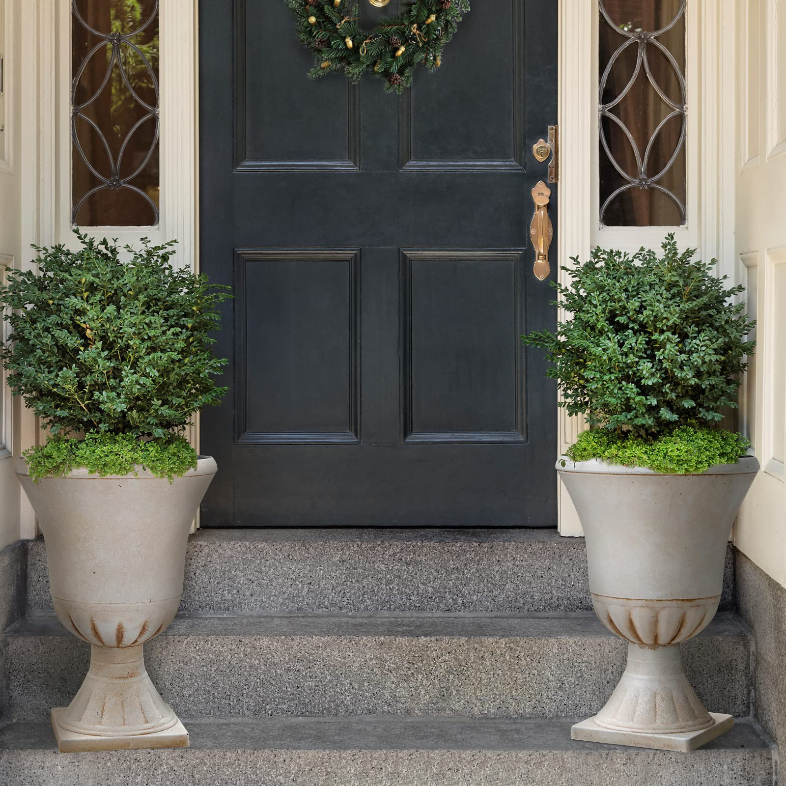 One Allium Way Classic White Urn Planters - Lightweight, Weather ...