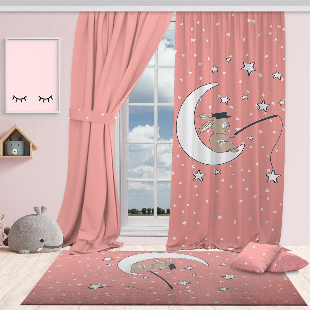 Lilijan Home & Curtain Bunny And The Moon Kids Room Curtain Panel 100% ...