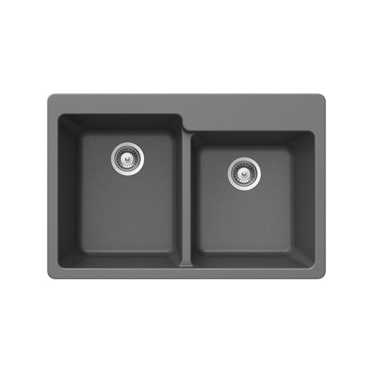 Houzer 33 in Slate Granite Composite Undermount 60/40 Double Bowl ...
