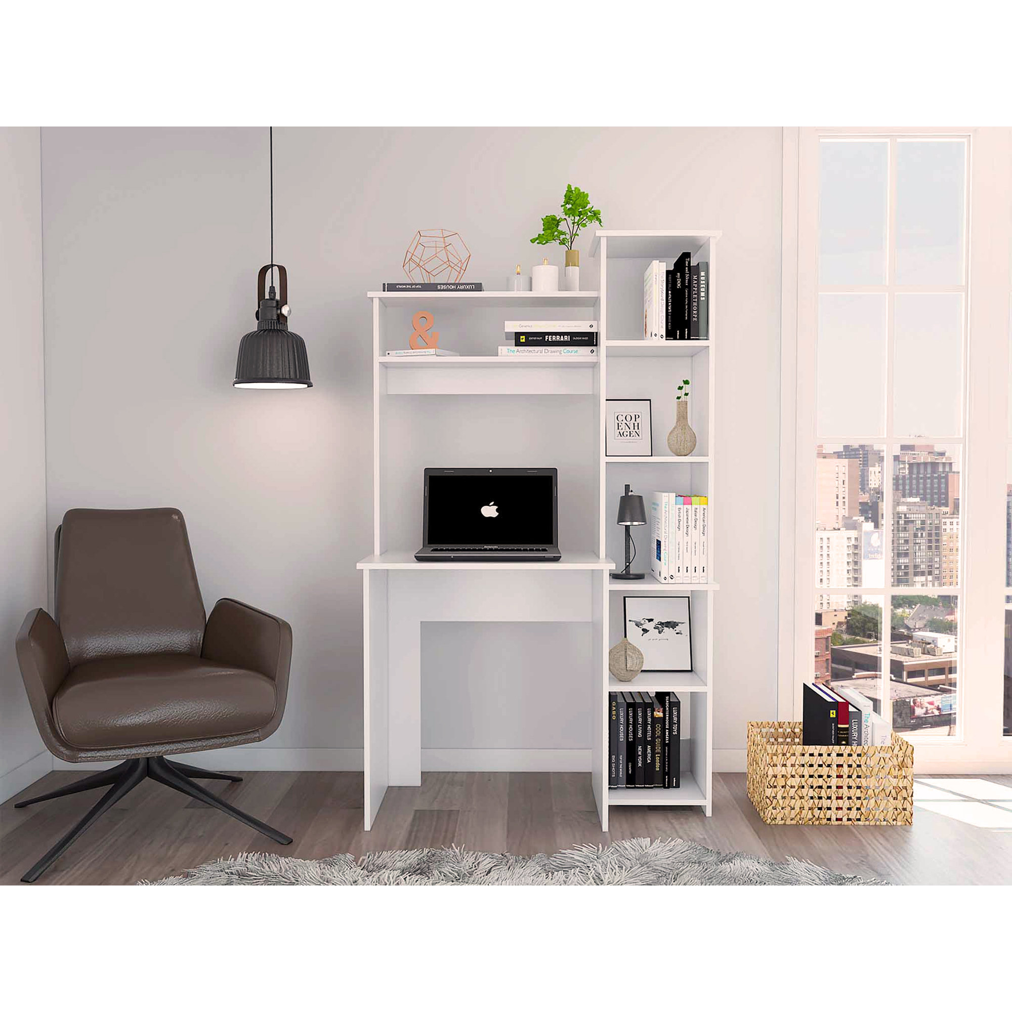 Latitude Run® 6-Shelf Writing Desk with Built-in Bookcase | Wayfair
