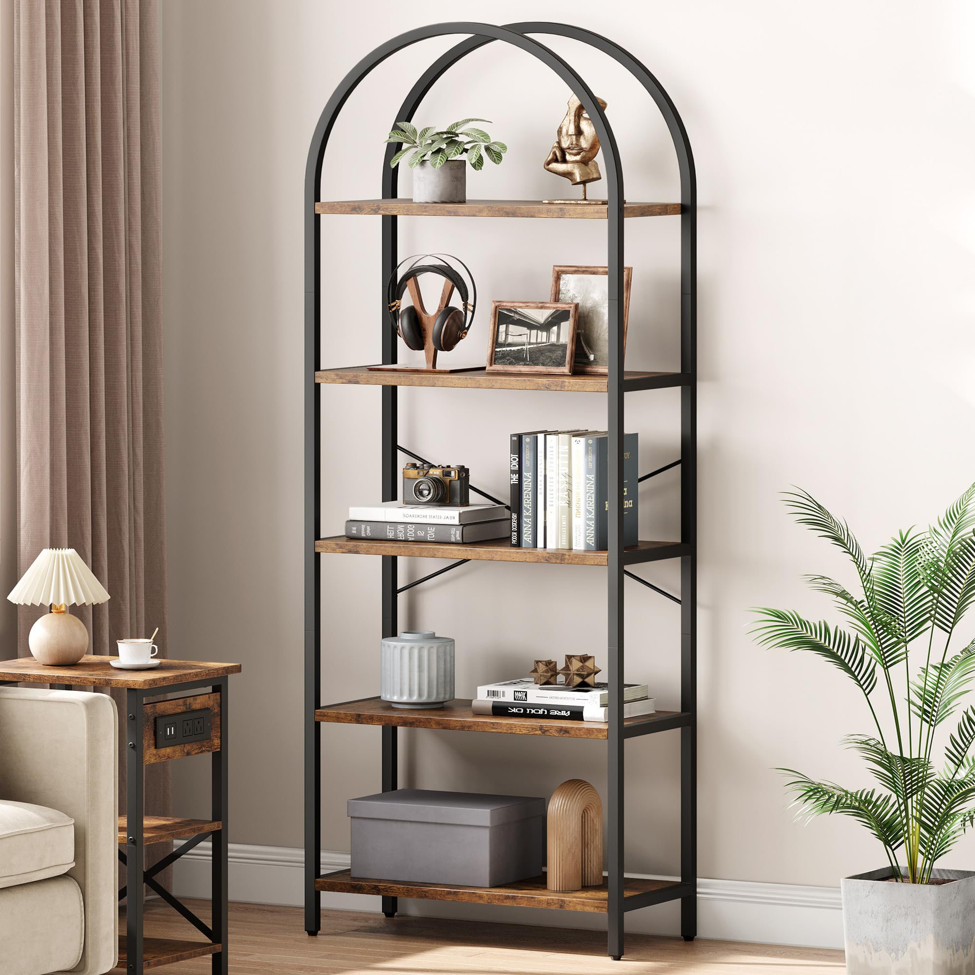LOLYIP 5 Tier Arched Display Racks Metal Frame Wood Bookcase - Wayfair ...