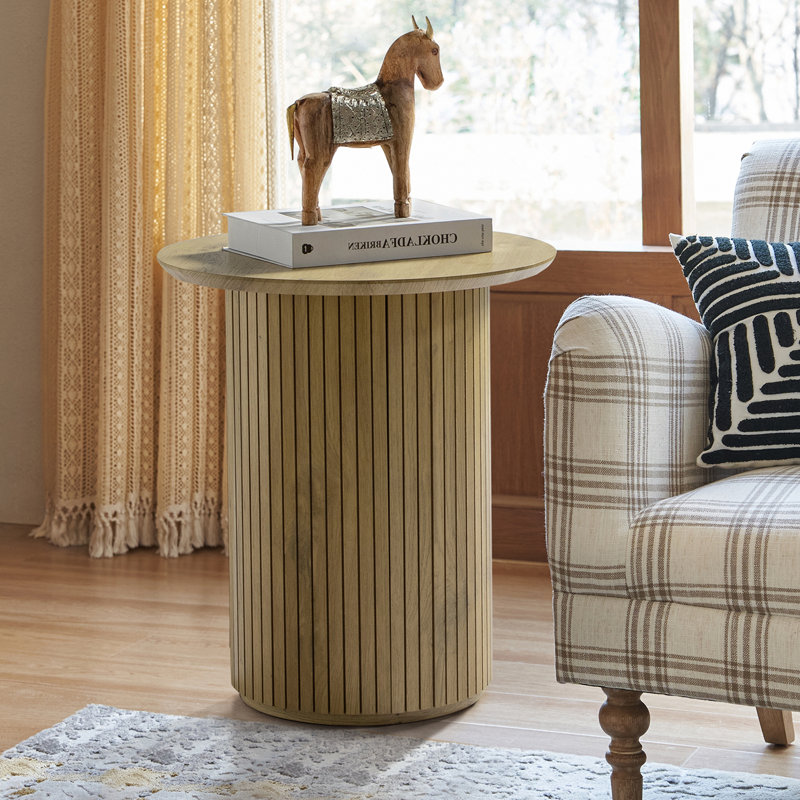 Ebern Designs Huntleigh 17.75"W Modern Round End Table with Fluted Wood ...